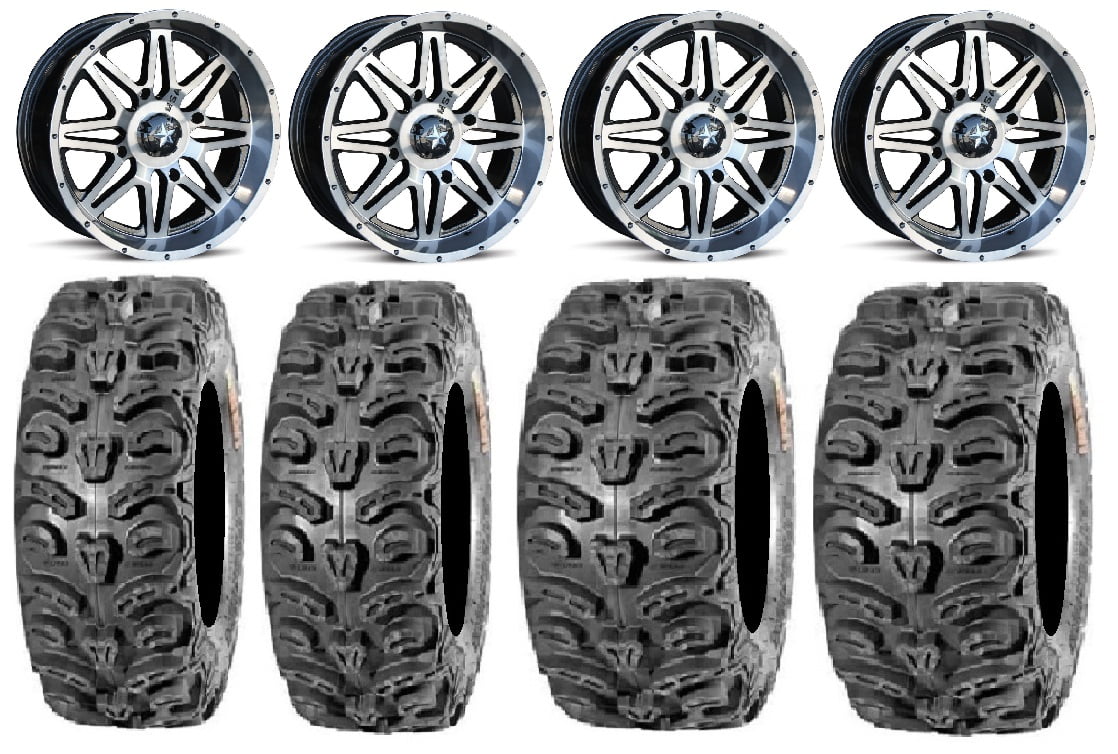 MSA Dark Tint Vibe 14" UTV Wheels 28" Bear Claw HTR Tires Polaris RZR XP 1000 / PRO XP / Ranger ...