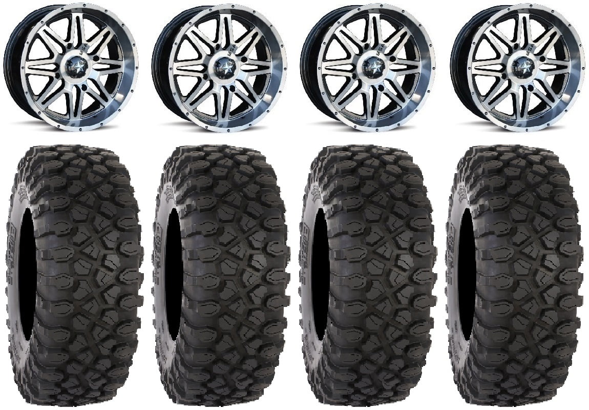 MSA Dark Tint Vibe 14" UTV Wheels 28" XC450 Tires Can-Am Maverick X3 ...