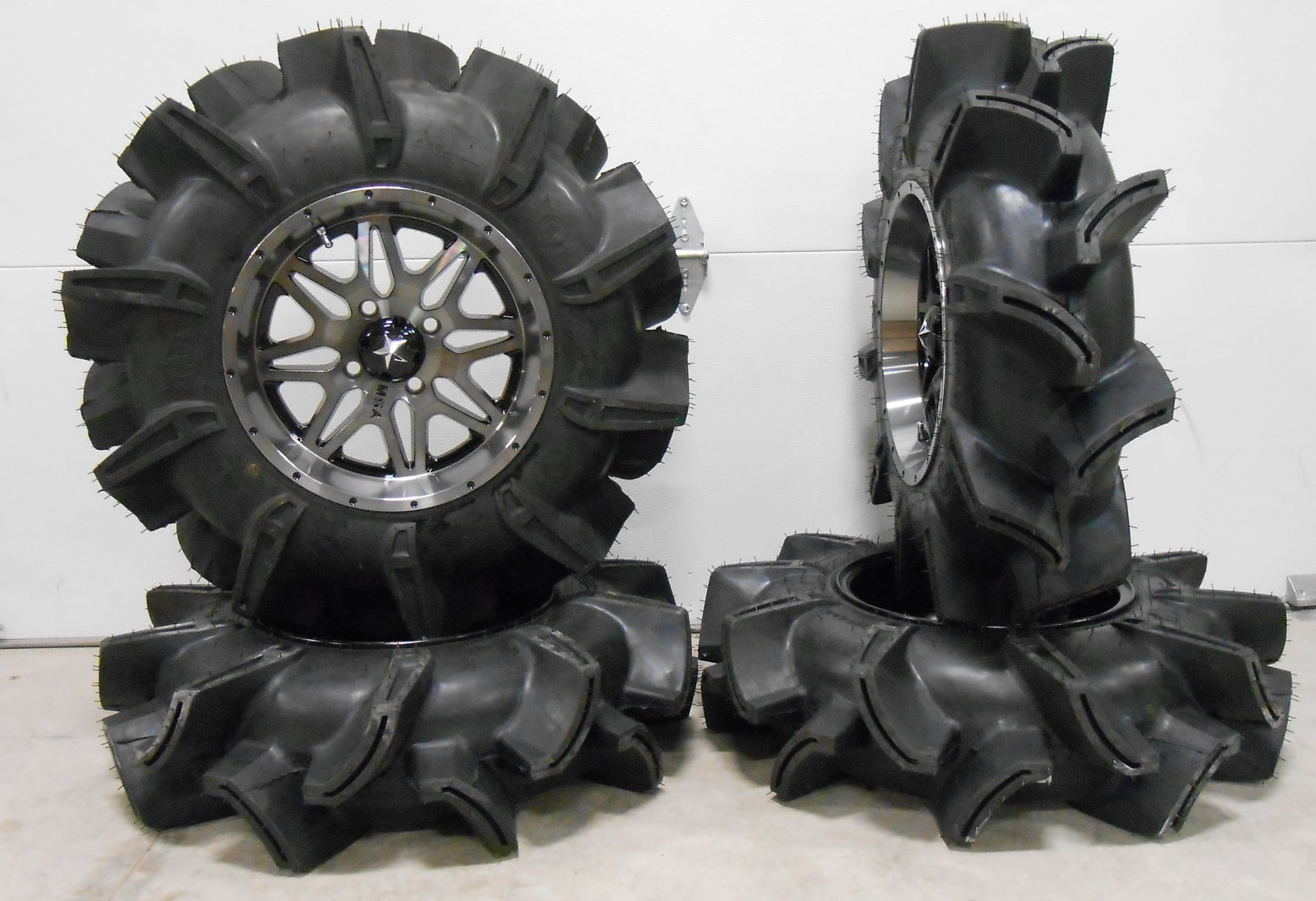 MSA Dark Tint Vibe 14" UTV Wheels 32" Assassinator Tires Kawasaki Teryx ...