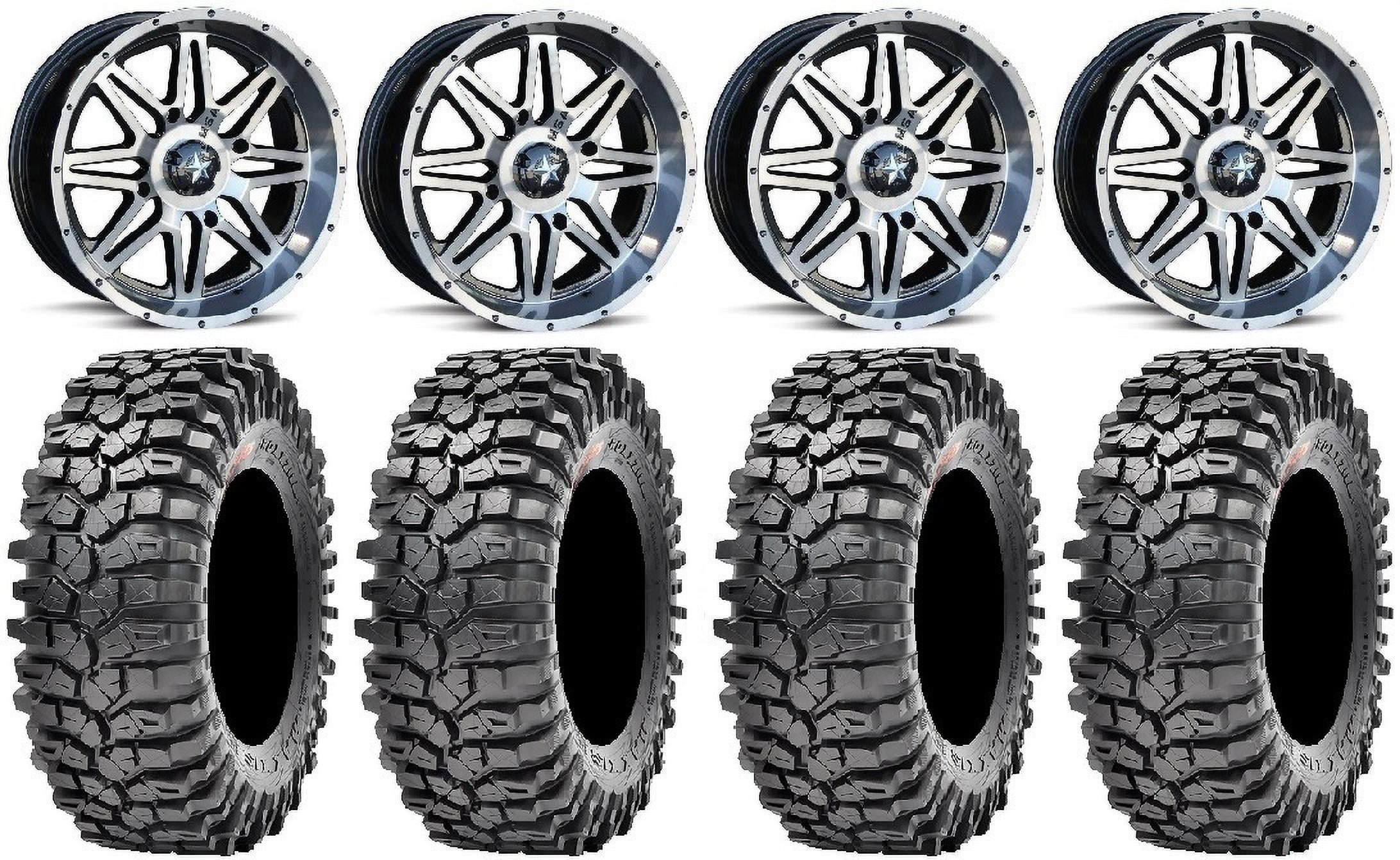 MSA Dark Tint Vibe 14" UTV Wheels 32" Roxxzilla 396 Tires Can-Am Maverick X3 / Honda Pioneer ...