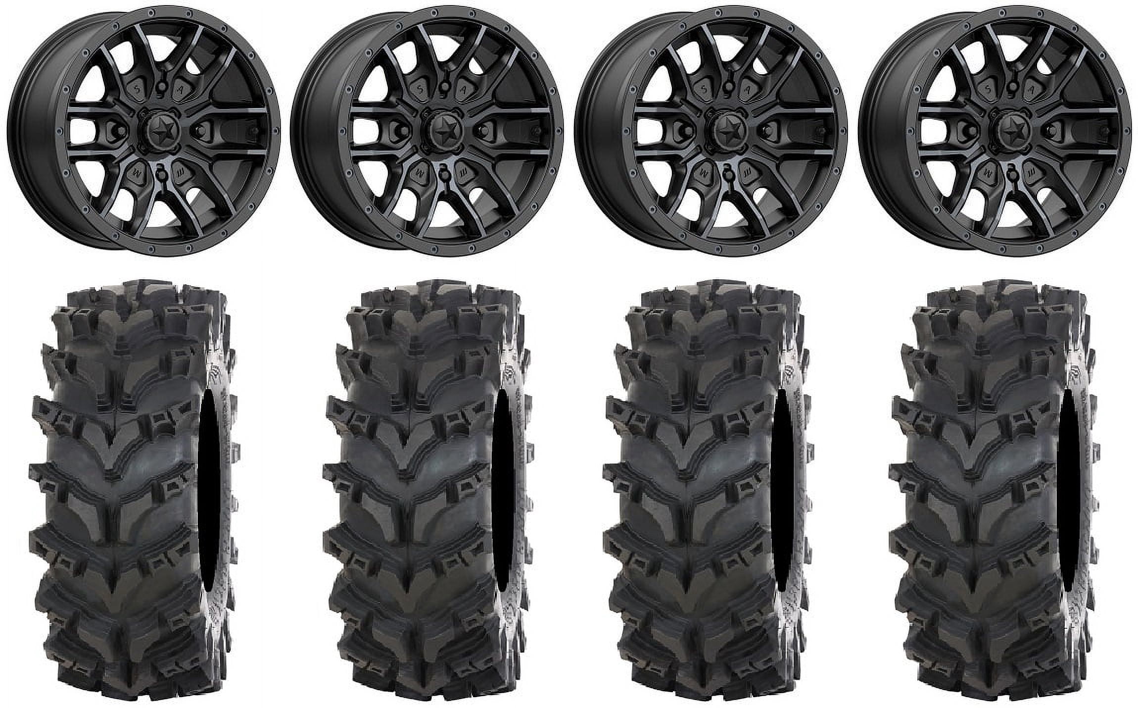 MSA Fang 14" Wheels Black 27" Out&Back Max Tires Polaris RZR XP 1000 ...