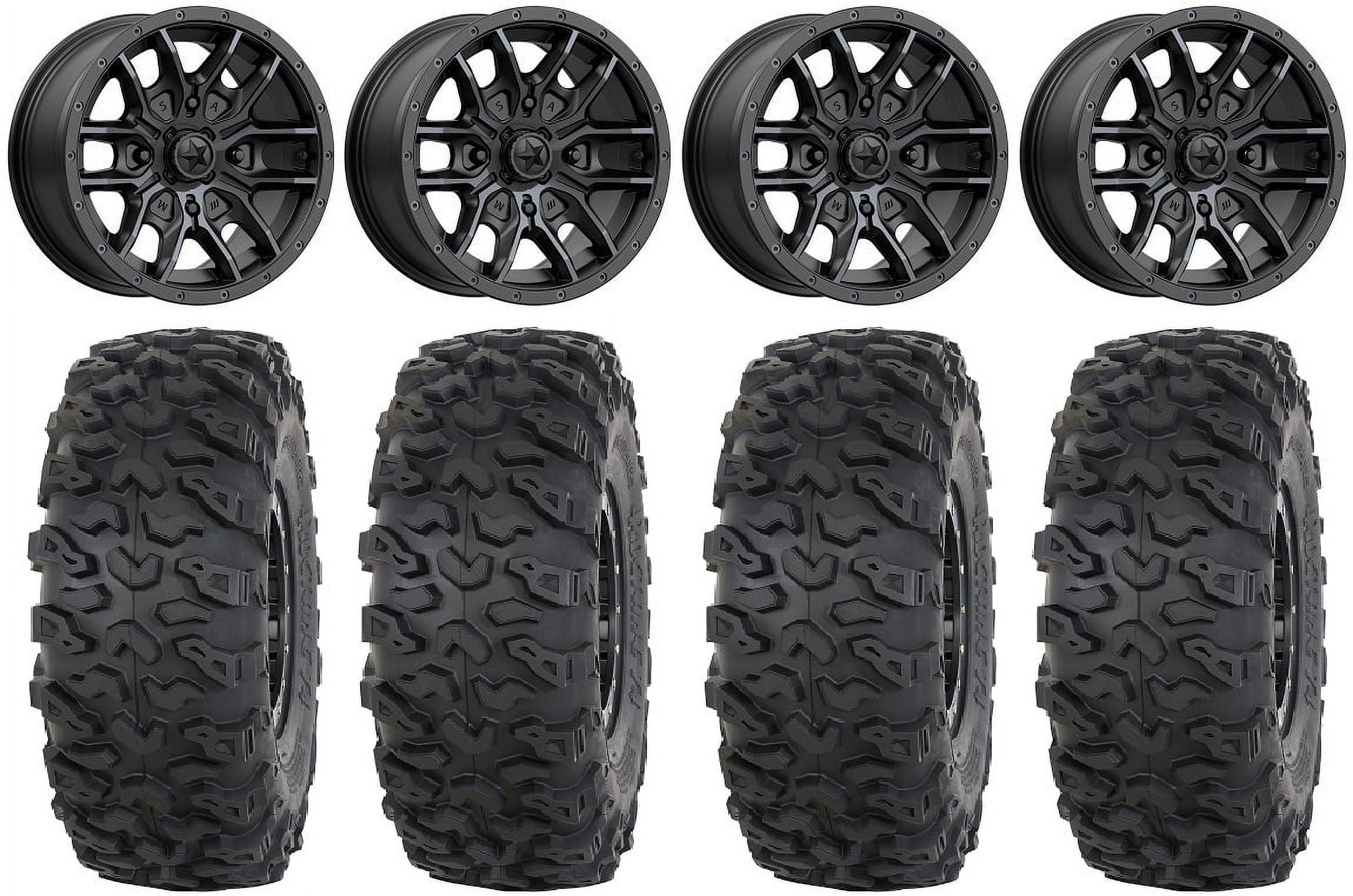 MSA Fang 14" Wheels Black 27" Roctane T4 Tires Honda Rincon Yamaha ...