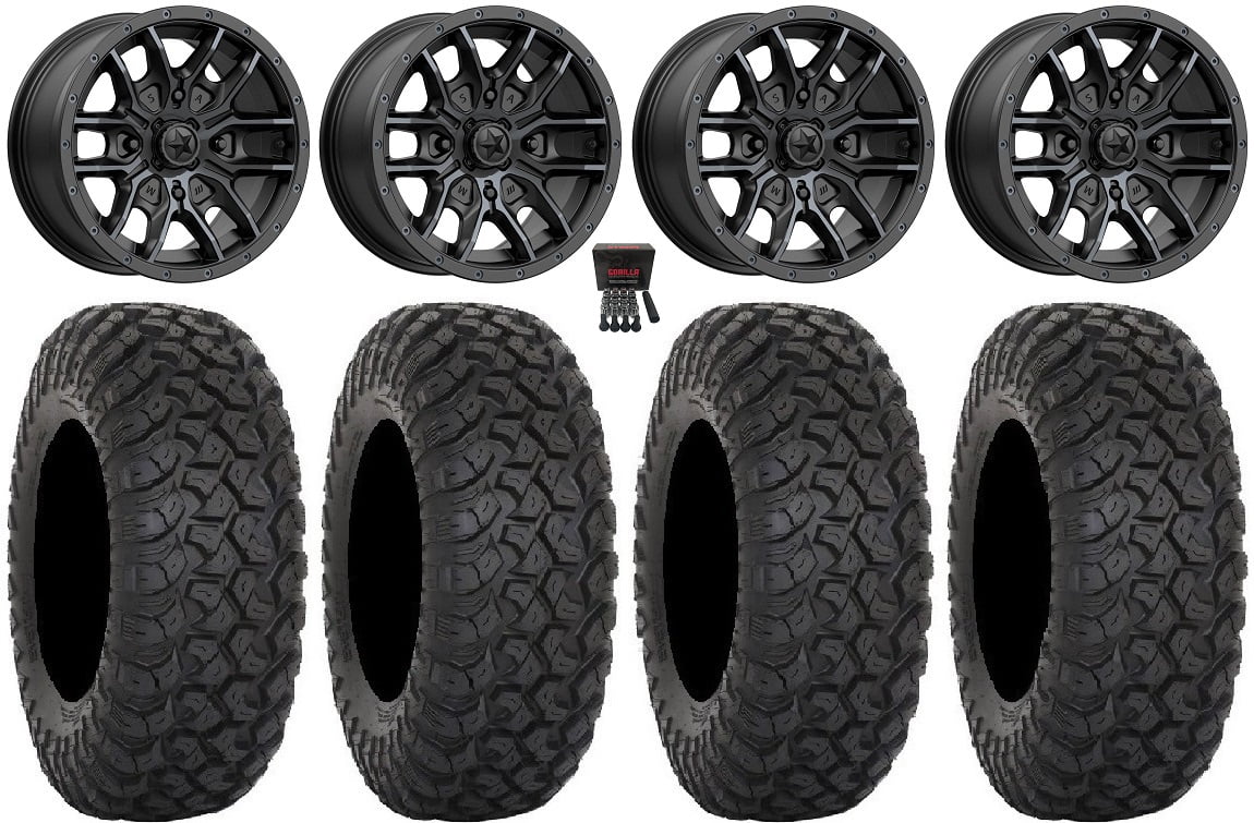 MSA Fang 14" Wheels Black 28" RT320 Tires Yamaha Viking Wolverine ...