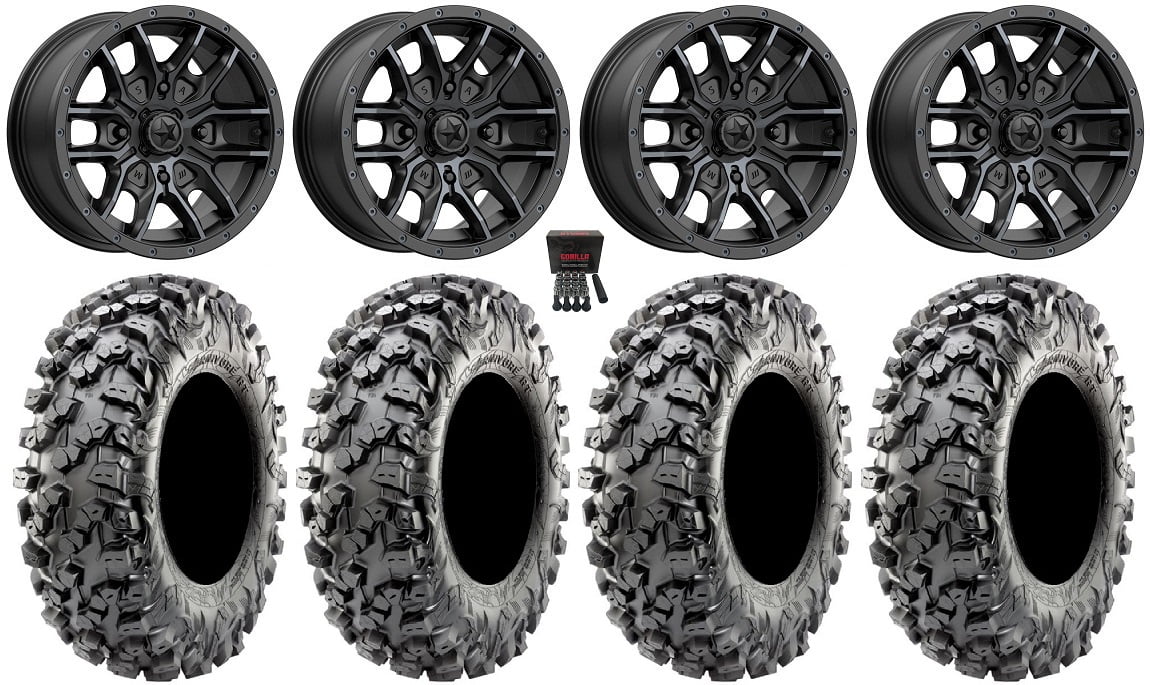 MSA Fang 14" Wheels Black 30" Carnivore R/T Tires Honda Rincon Yamaha ...