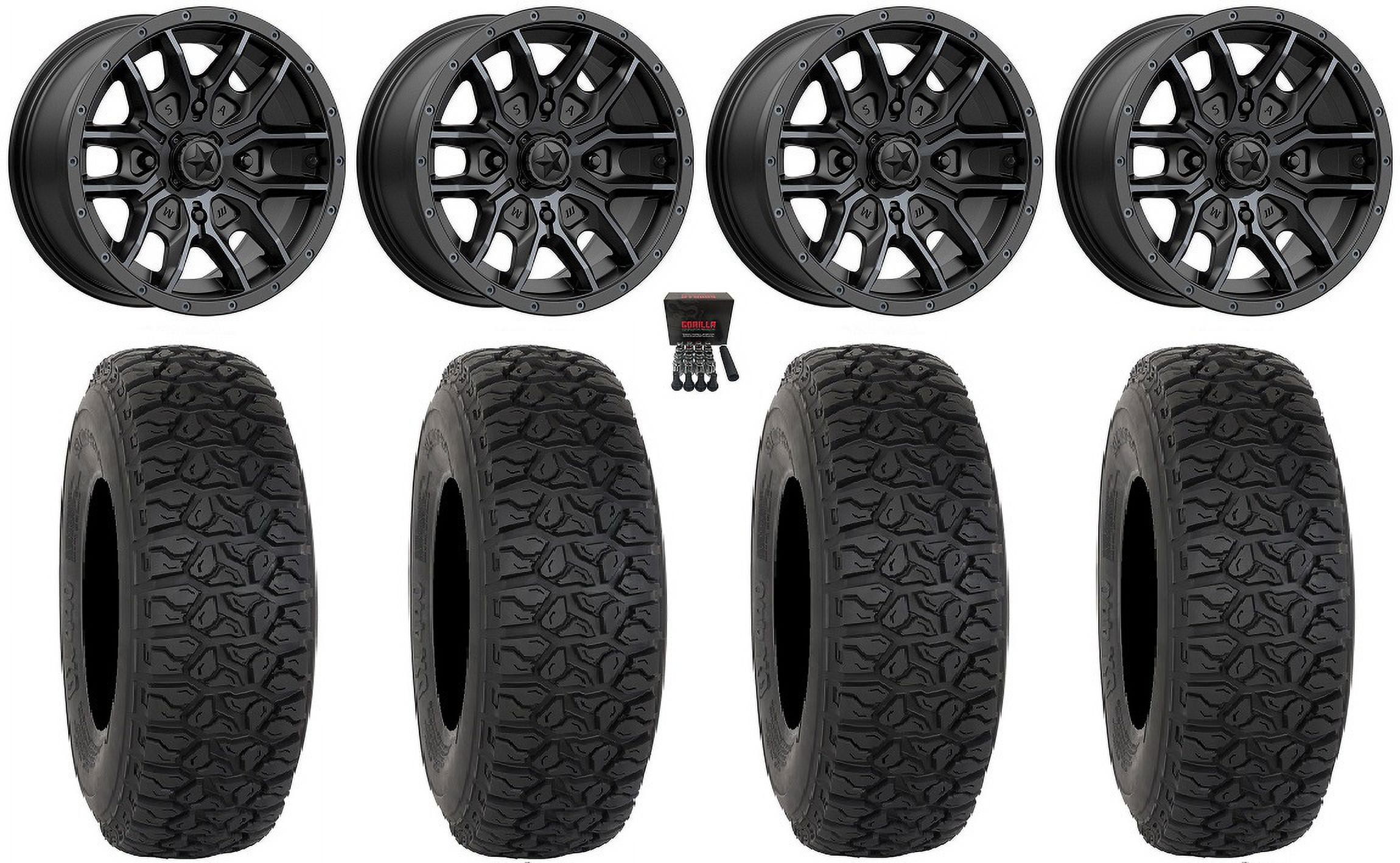 MSA Fang 14" Wheels Black 30" DX440 Tires Polaris RZR XP 1000 / PRO XP ...