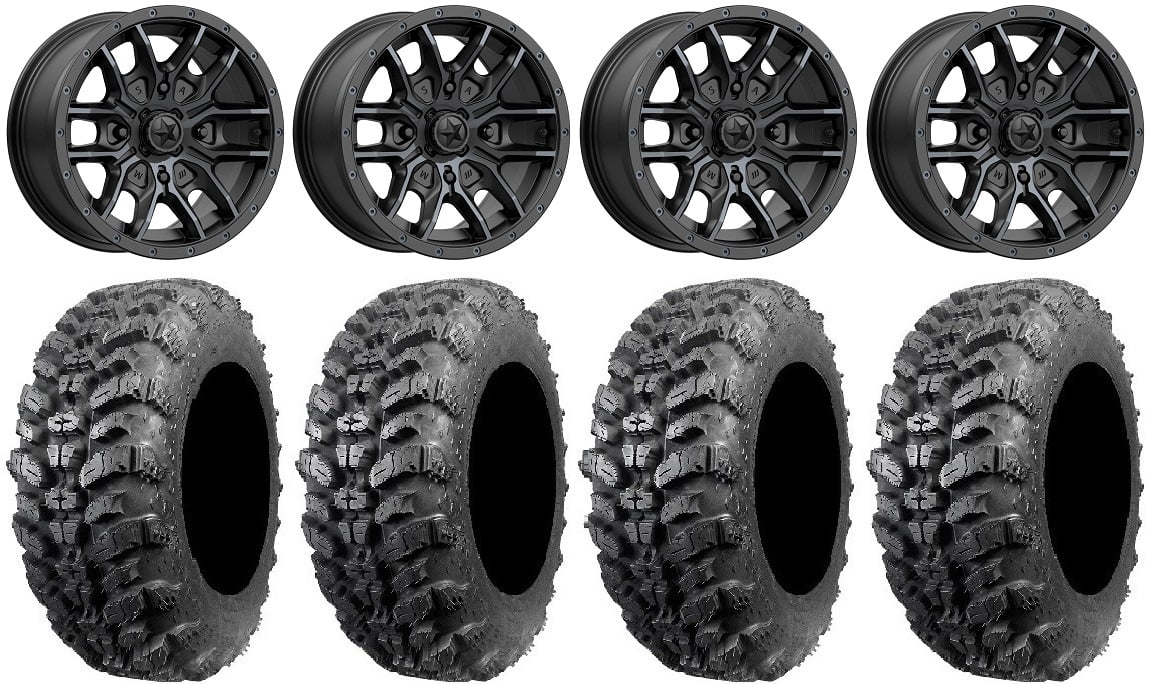 MSA Fang 14" Wheels Black 30" Sniper 920 Tires Honda Rincon Yamaha ...
