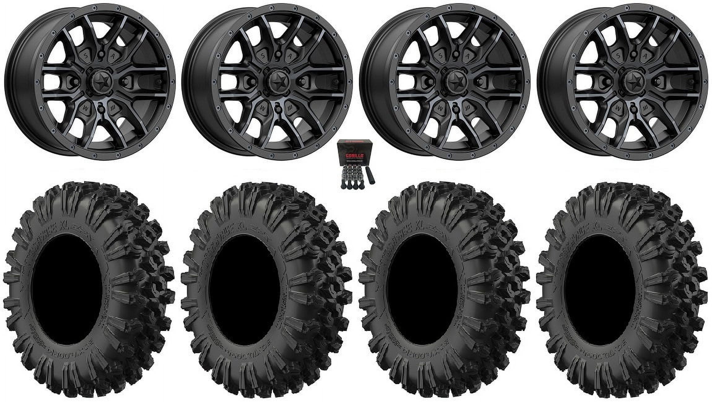 MSA Fang 15" Wheels Black 35" MotoRavage XL Tires Can-Am Commander Maverick Renegade Outlander ...