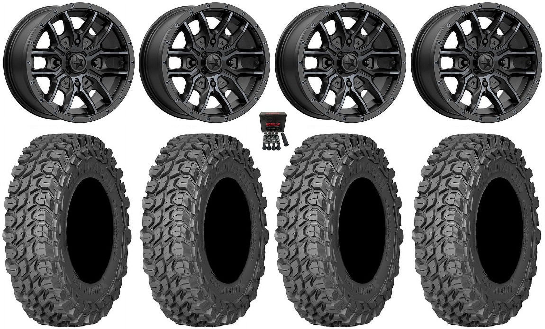 MSA Fang 15" Wheels Black (+38mm) 32" X Comp ATR Tires Can-Am Maverick ...
