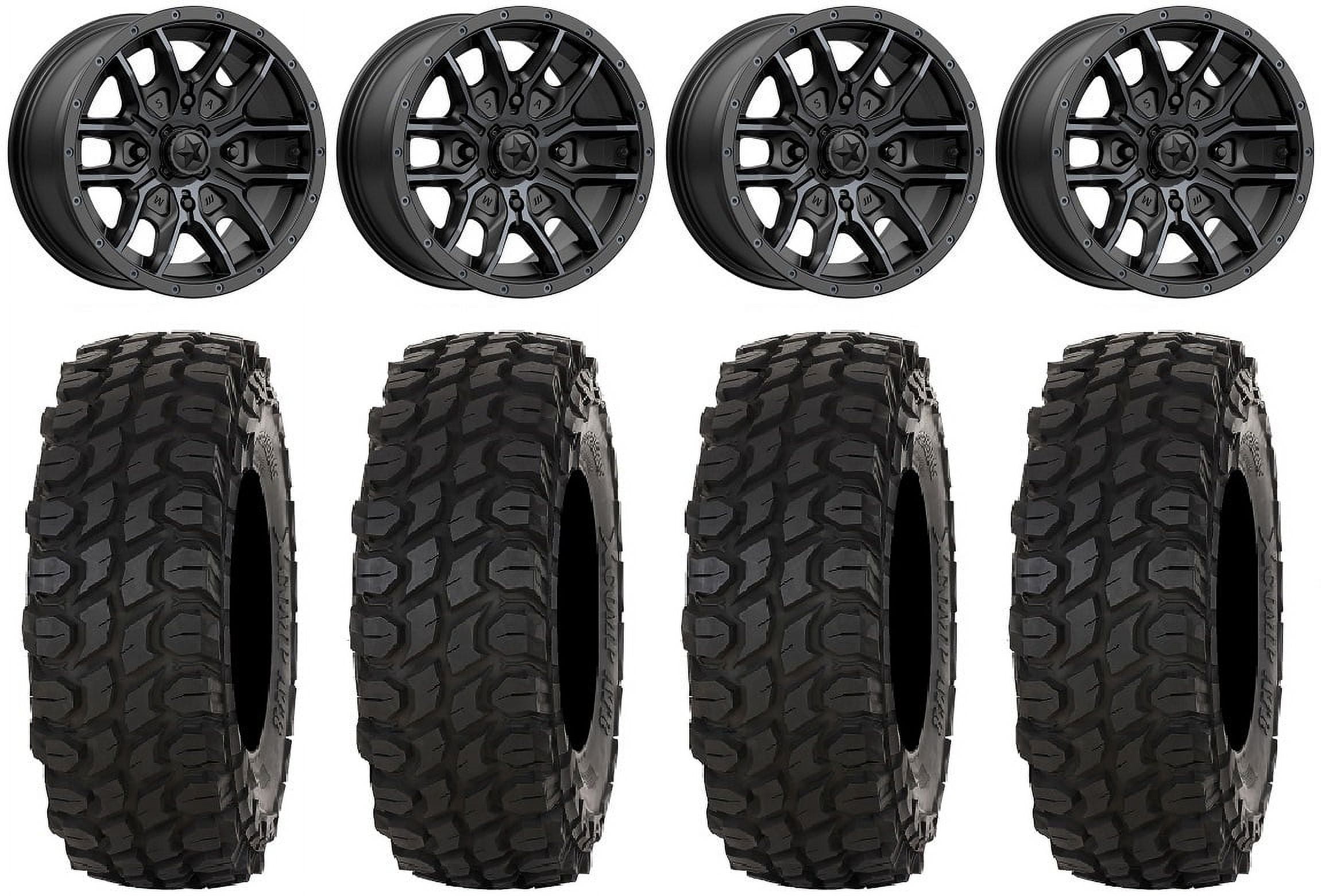 MSA Fang 15" Wheels Black +38mm 35" XComp ATR Tires Can-Am Maverick X3 / Honda Pioneer 1000 ...