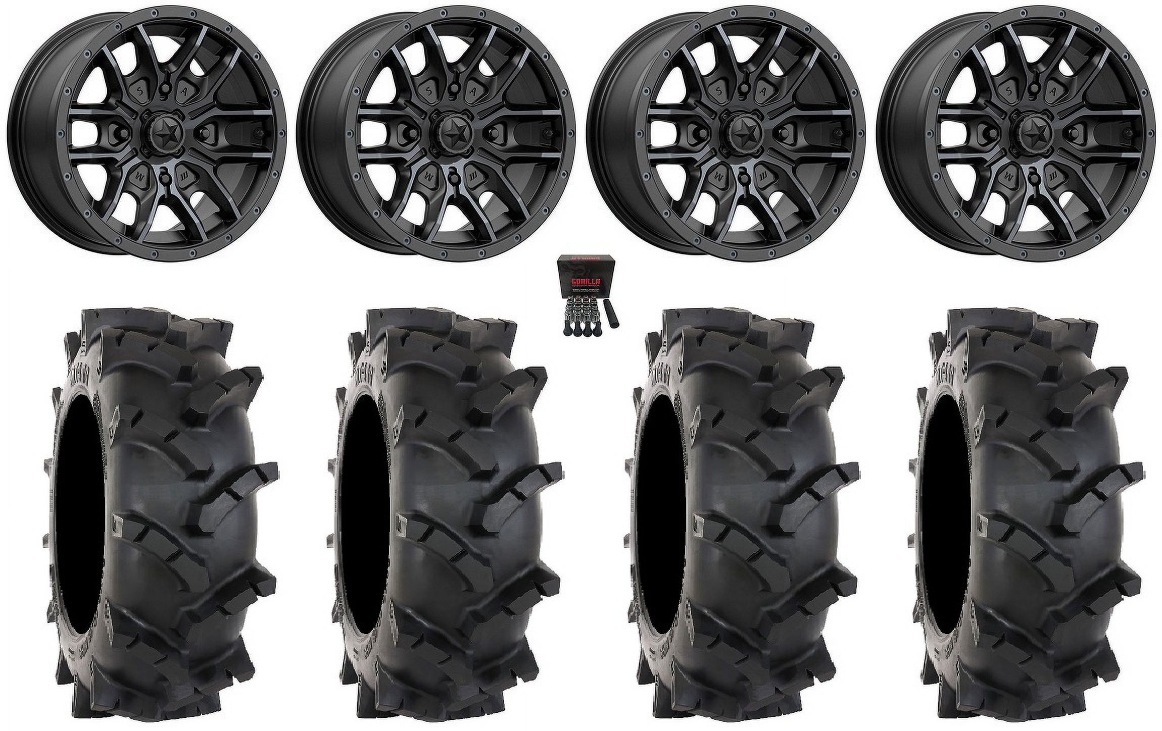 MSA Fang 20" Wheels Black 33" MT410 Tires Can-Am Commander Maverick ...