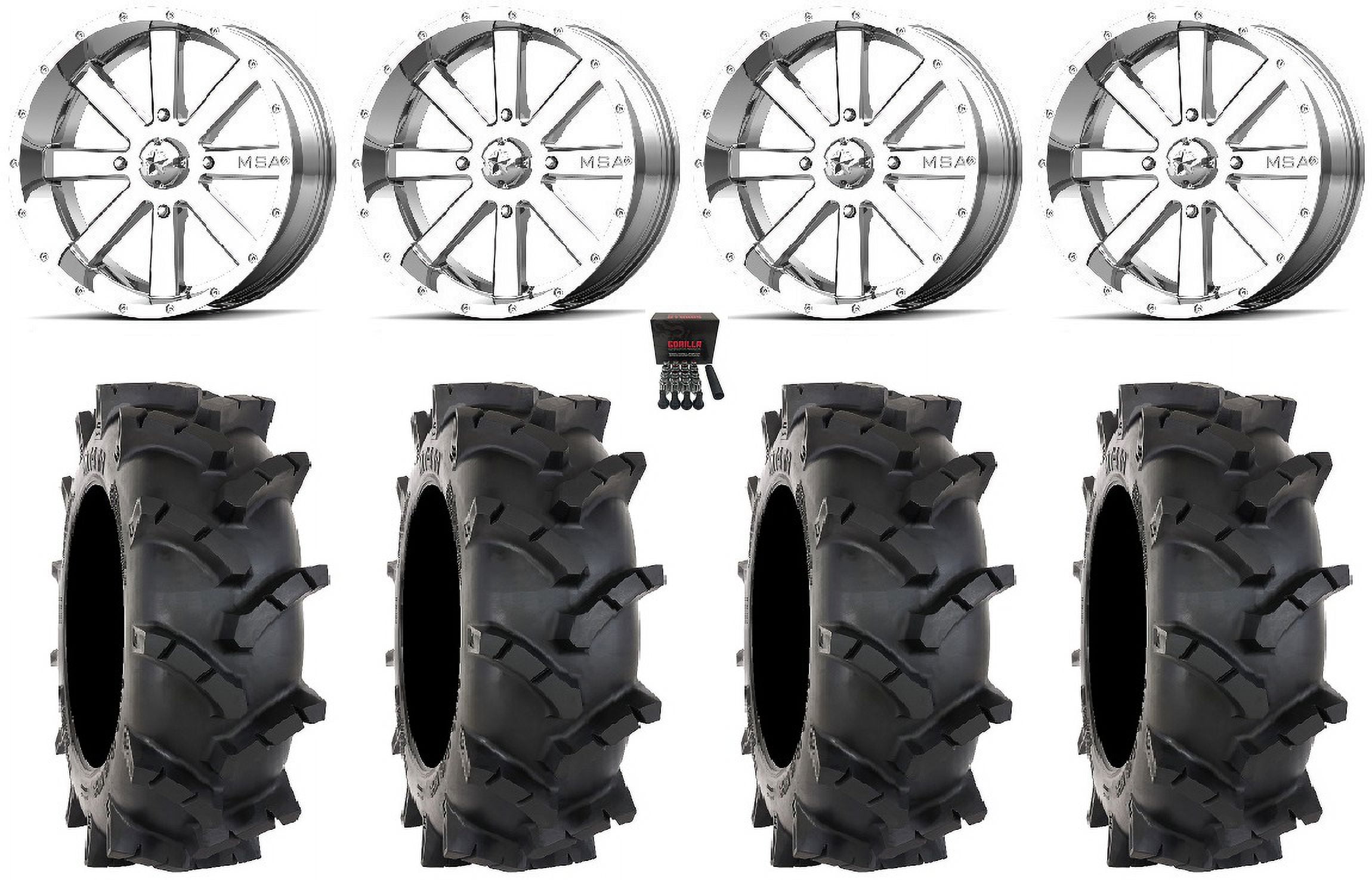 MSA Flash 18" Wheels Chrome 33" MT410 Tires Polaris RZR XP 1000 / PRO XP / Ranger XP 900/1000 ...