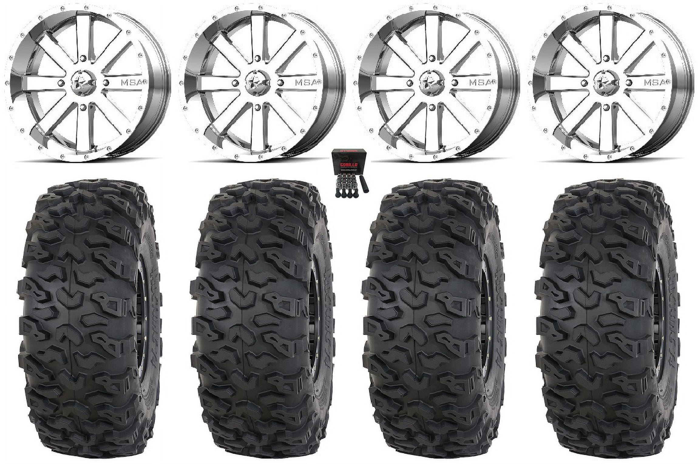 MSA Flash 18" Wheels Chrome 35" Roctane T4 Tires Can-Am Maverick X3 / Honda Pioneer 1000 / Talon ...