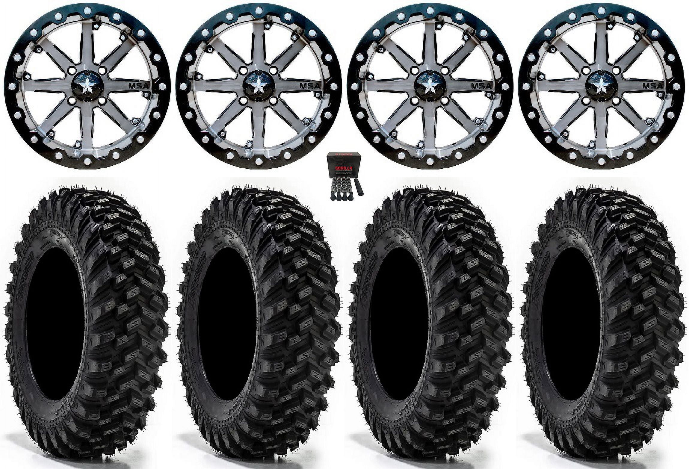 MSA Lok 14" Wheels Gunmetal 32" Warrior XT Sticky Tires Polaris RZR XP ...