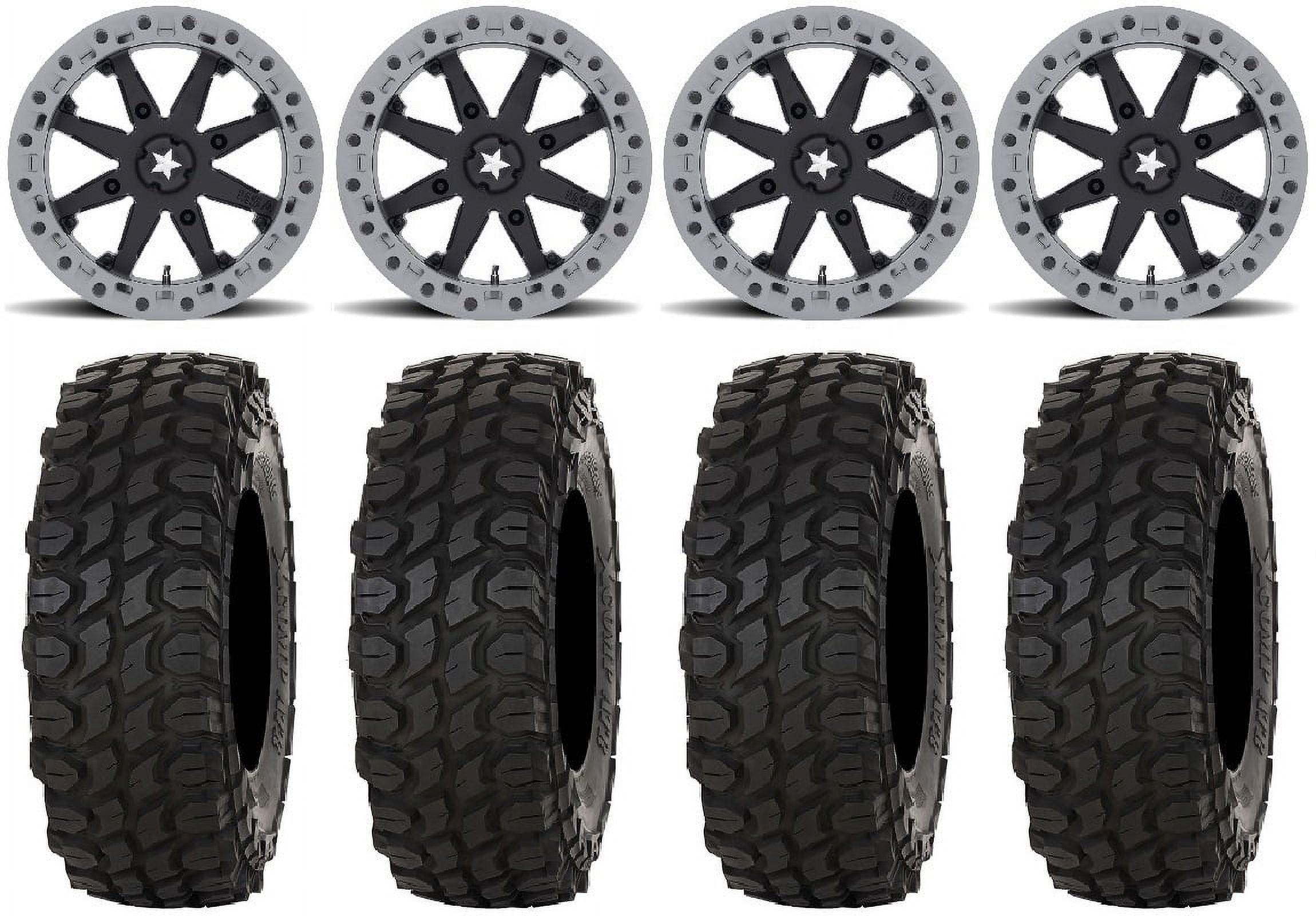 MSA Lok2 Beadlock 15" Wheels Bk 35" XComp ATR Tires Kawasaki Mule Pro ...