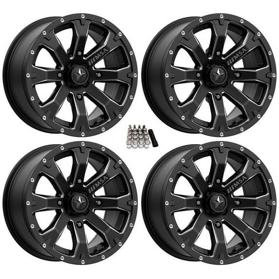 MSA M42 Bounty UTV Wheels/Rims Satin Black 14" Kawasaki Mule Pro FXT ...