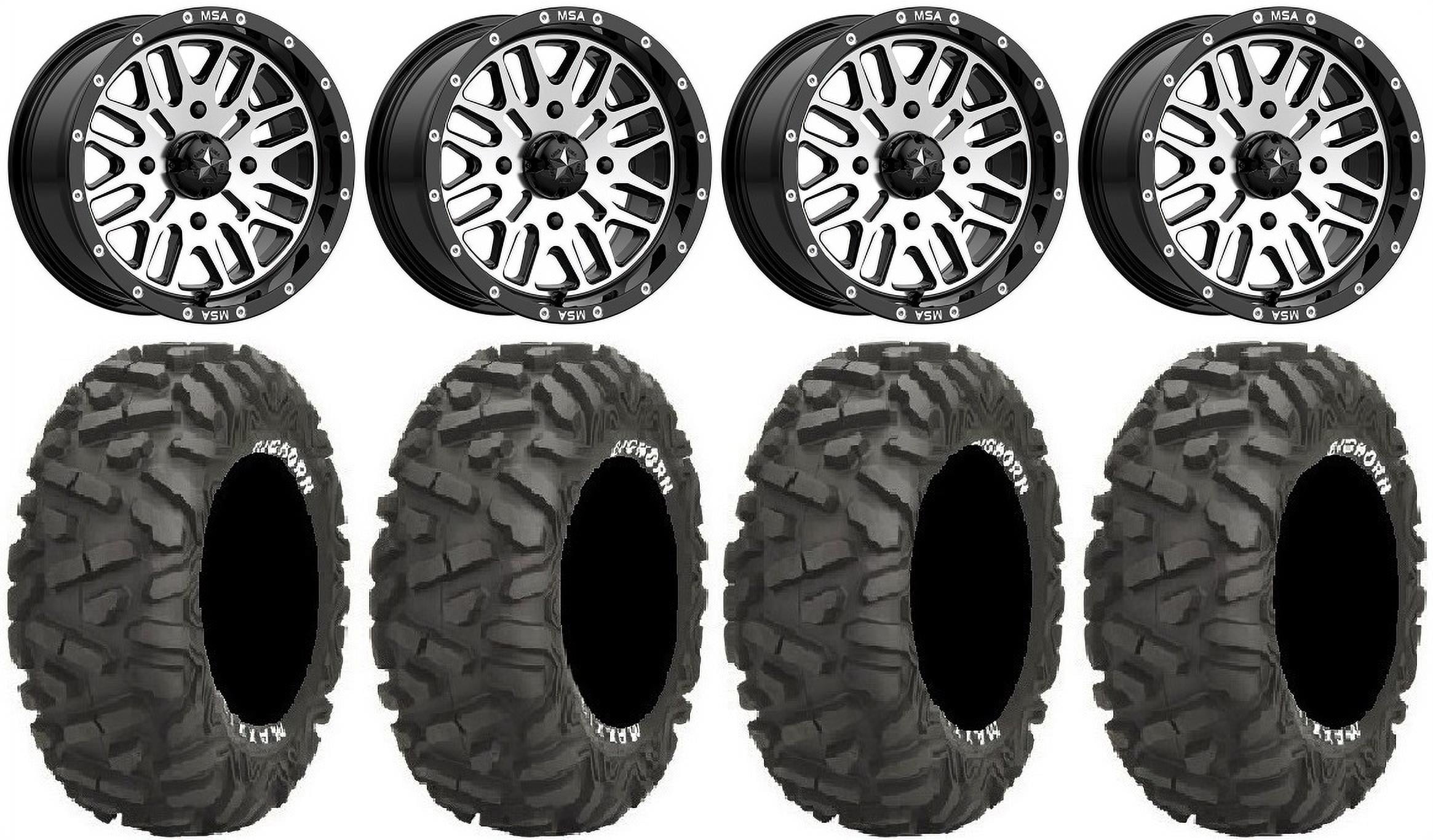 MSA Machined Brute 14" ATV Wheels 28" BigHorn Tires Honda Rincon Yamaha ...