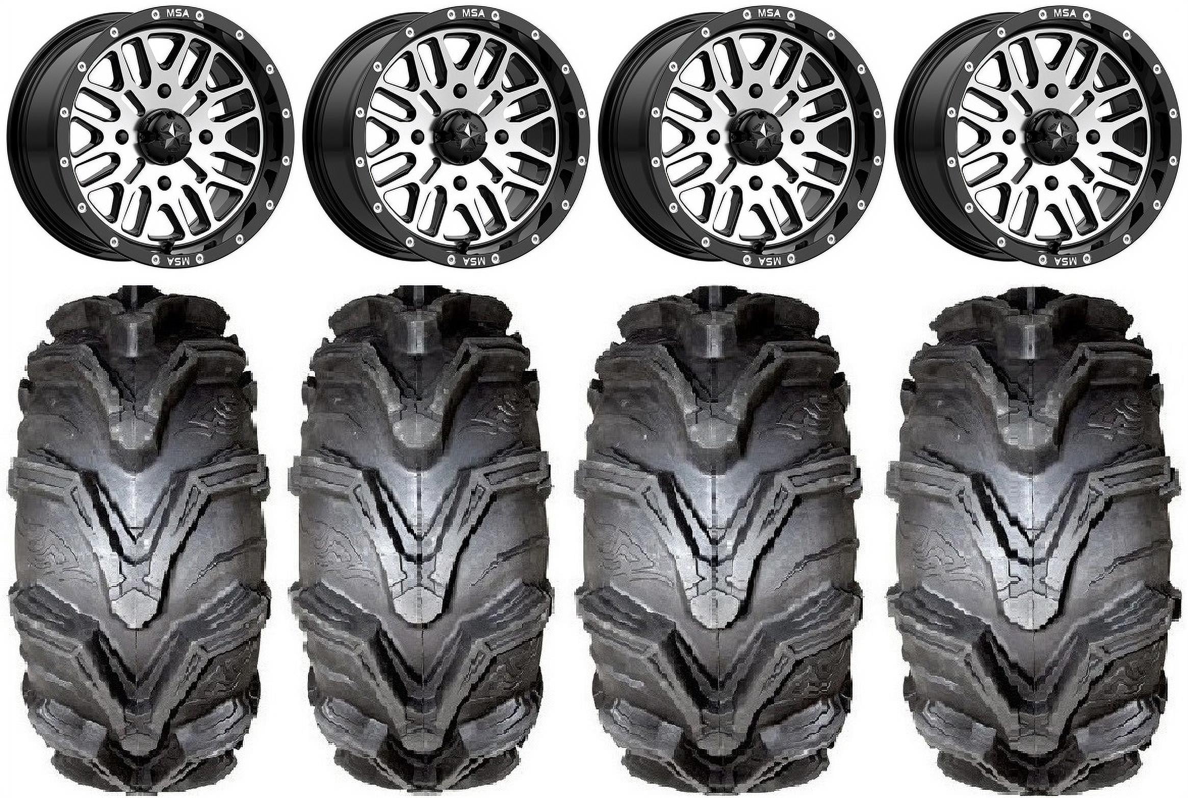 MSA Machined Brute 14" UTV Wheels 27" MotoMax Tires Yamaha Viking ...