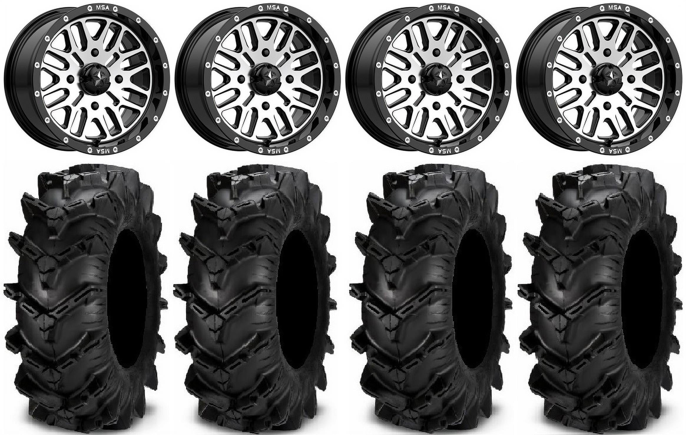 MSA Machined Brute 14" UTV Wheels 28" Cryptid Tires Yamaha Viking ...