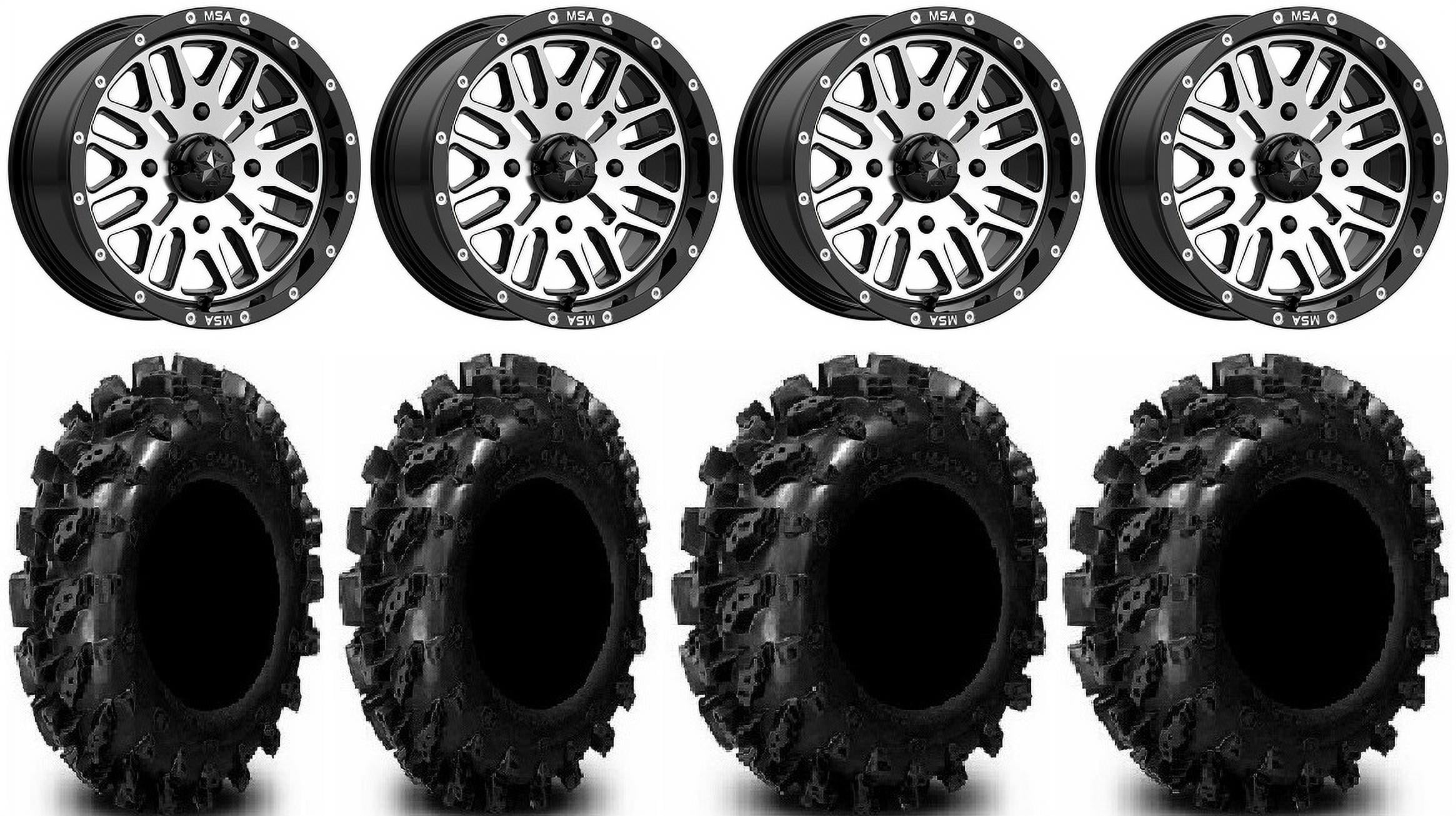 MSA Machined Brute 14" UTV Wheels 29.5" Swamp Lite Tires Yamaha Viking ...