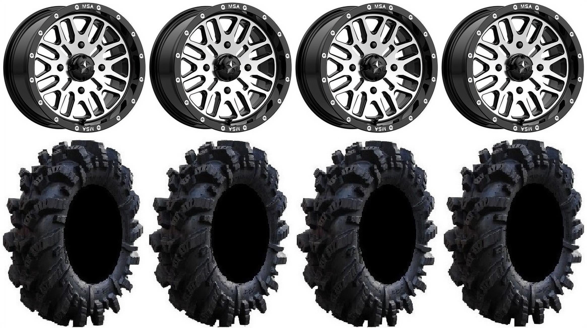 MSA Machined Brute 14" UTV Wheels 32" Intimidator Tires Yamaha Viking ...