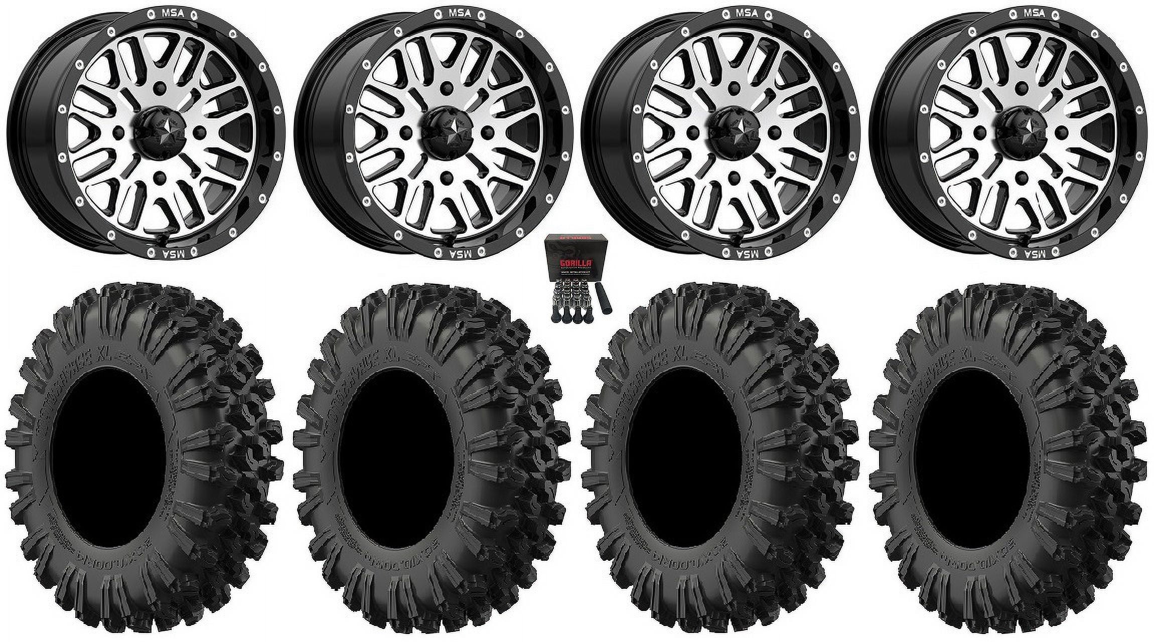 MSA Machined Brute 15" ATV Wheels 35" MotoRavage XL Tires Sportsman RZR ...
