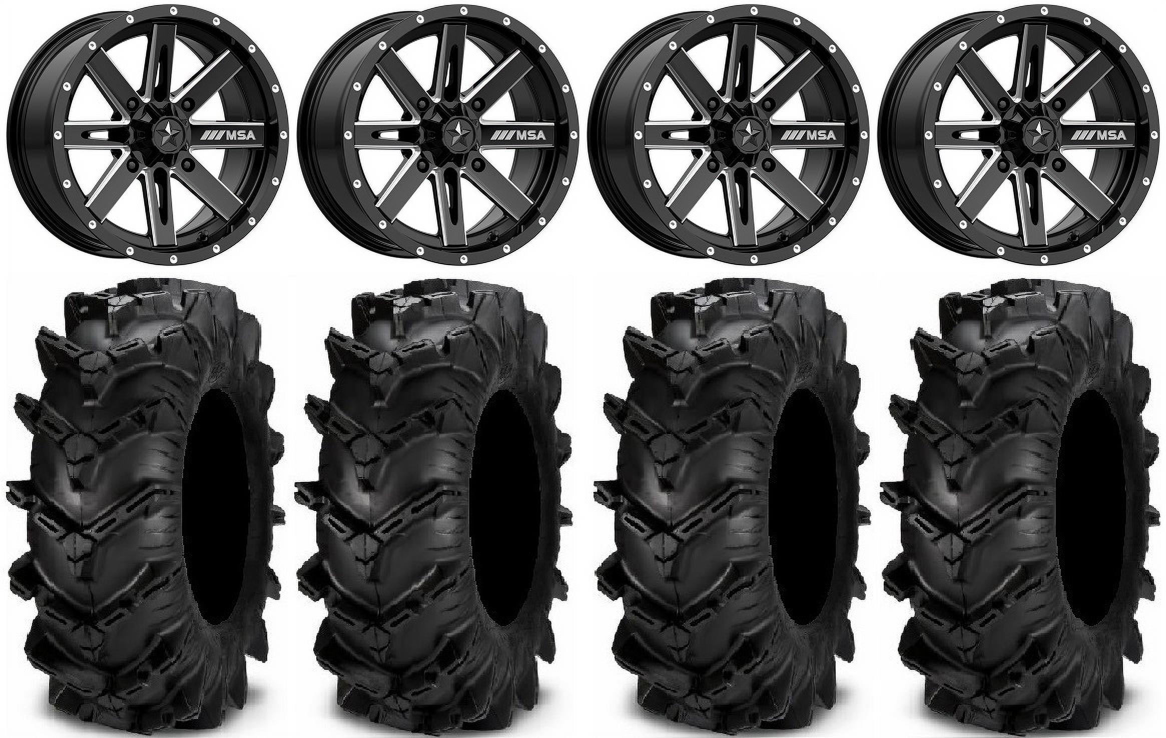 MSA Milled Boxer 14" ATV Wheels 27" Cryptid Tires Sportsman RZR Ranger ...