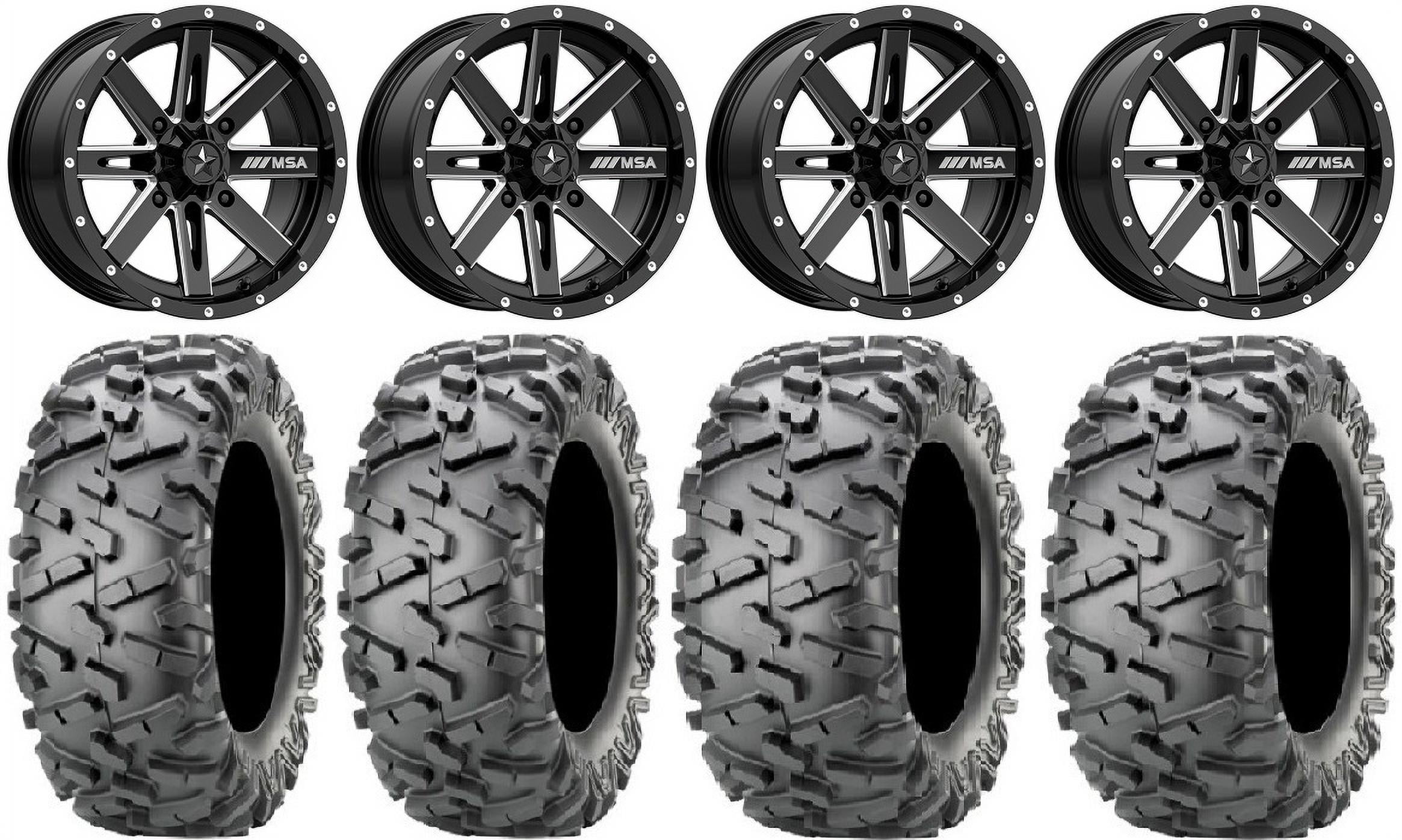 MSA Milled Boxer 14" ATV Wheels 28" BigHorn 2.0 Tires Honda Rincon ...
