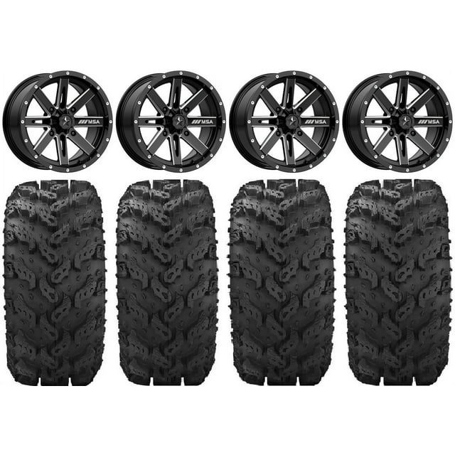 MSA Milled Boxer 14" ATV Wheels 28" Reptile Tires Honda Rincon Yamaha ...