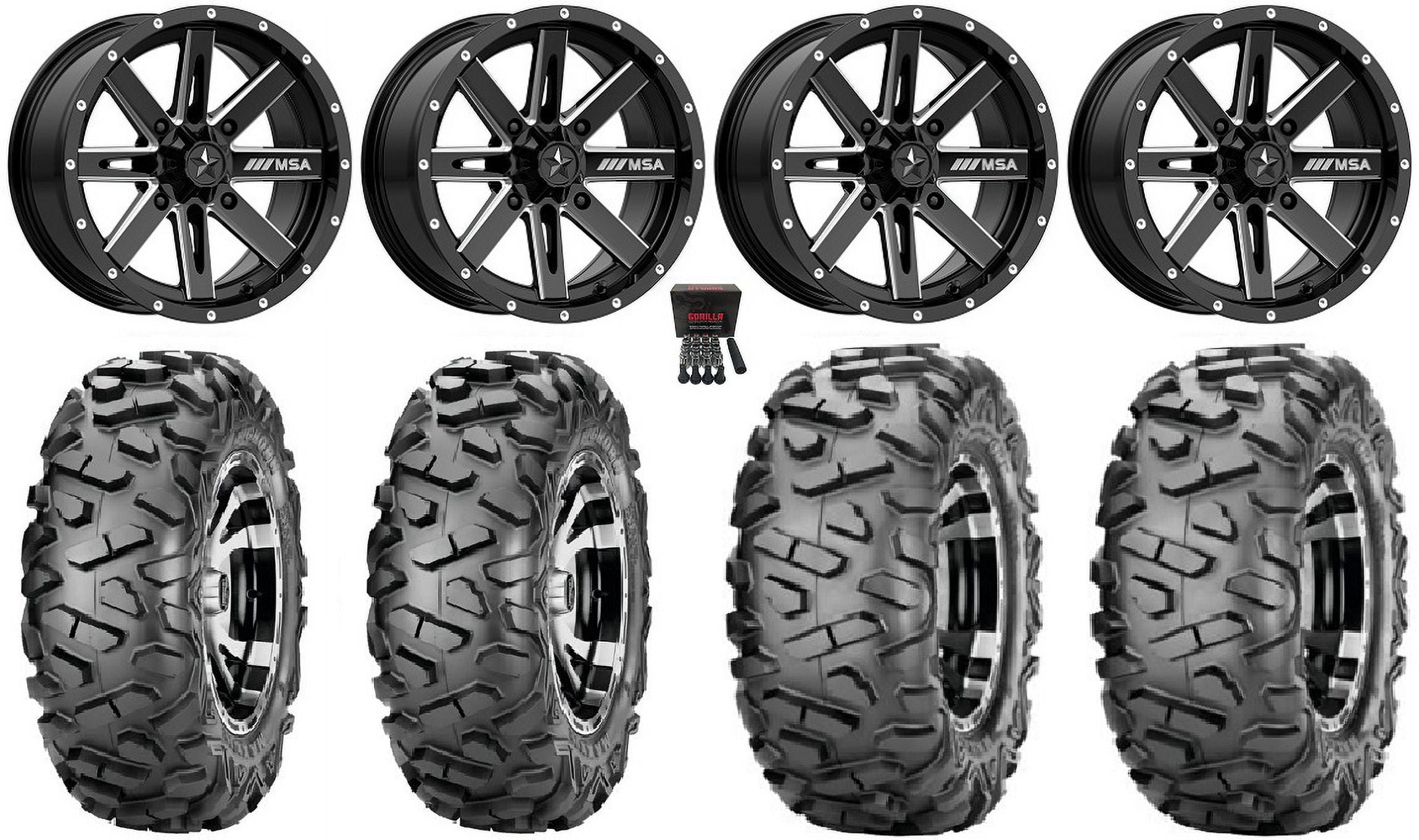 MSA Milled Boxer 14" UTV Wheels 26" BigHorn Tires Yamaha Viking ...