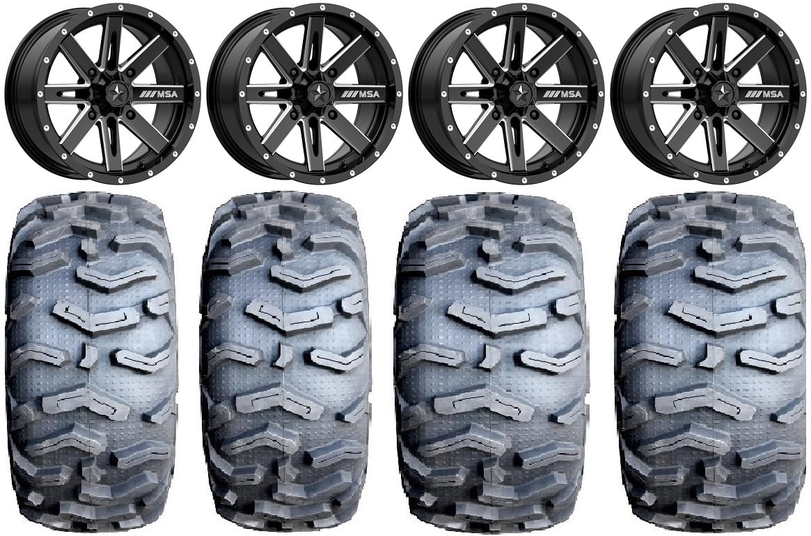 MSA Milled Boxer 14" UTV Wheels 26" MotoForce Tires Yamaha Viking ...