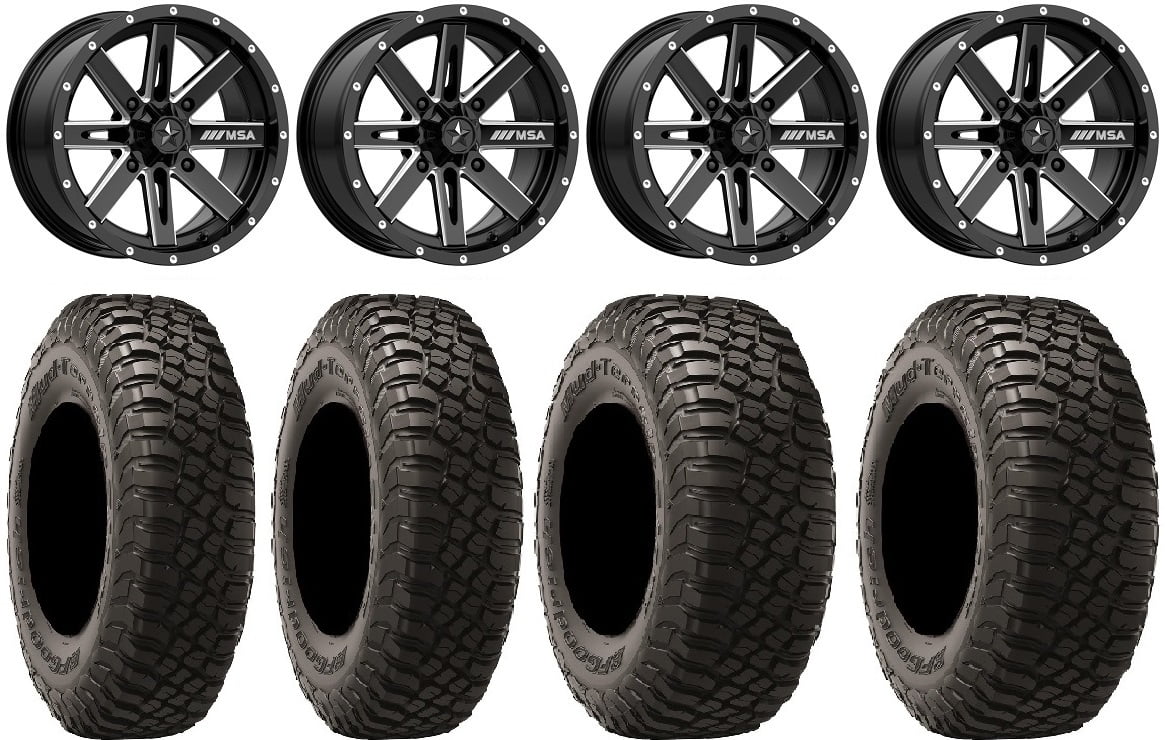 MSA Milled Boxer 14" UTV Wheels 27" BFG KM3 Tires Yamaha Viking ...
