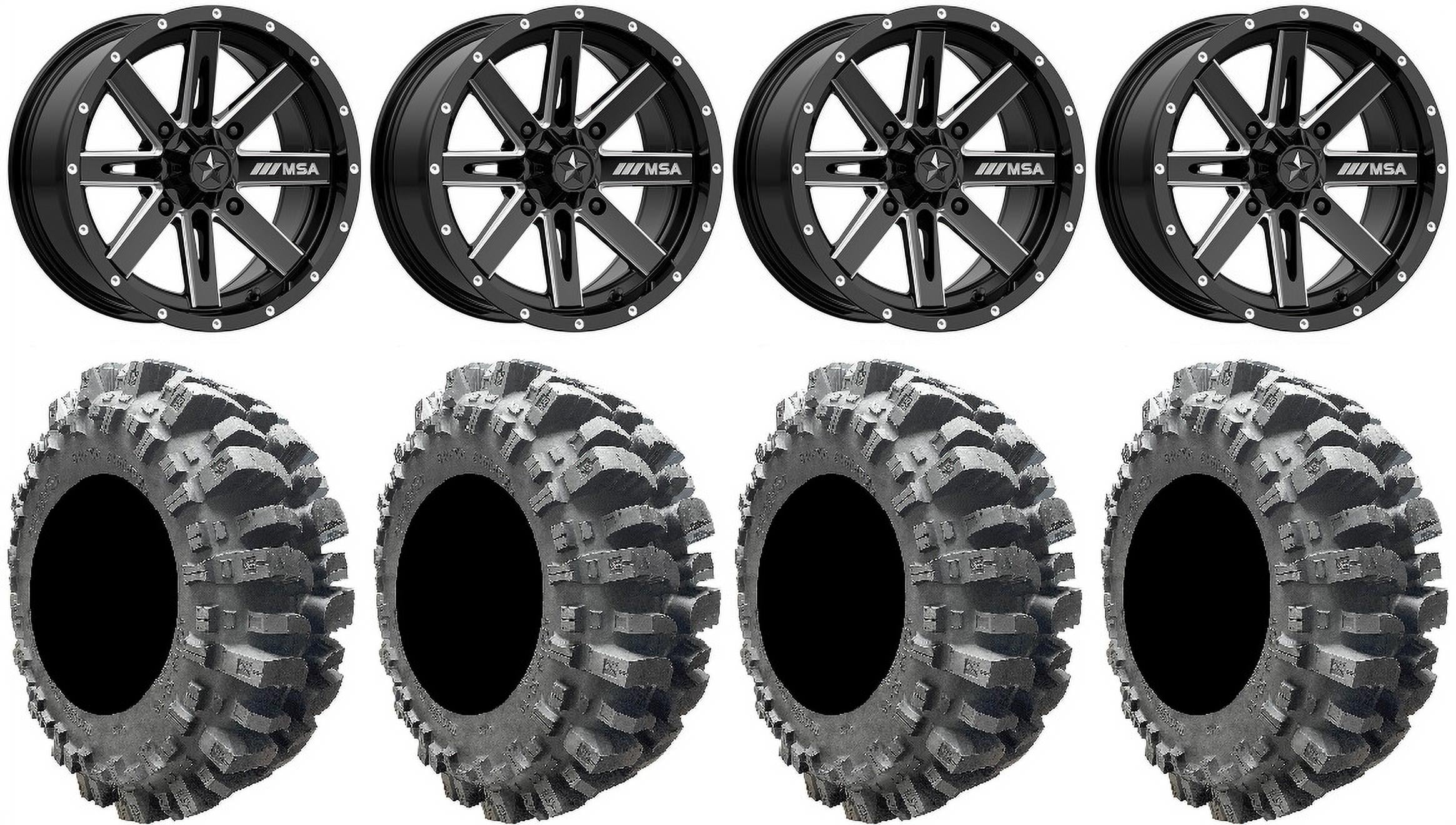MSA Milled Boxer 14" UTV Wheels 27" Bogger Tires Kawasaki Teryx Mule ...