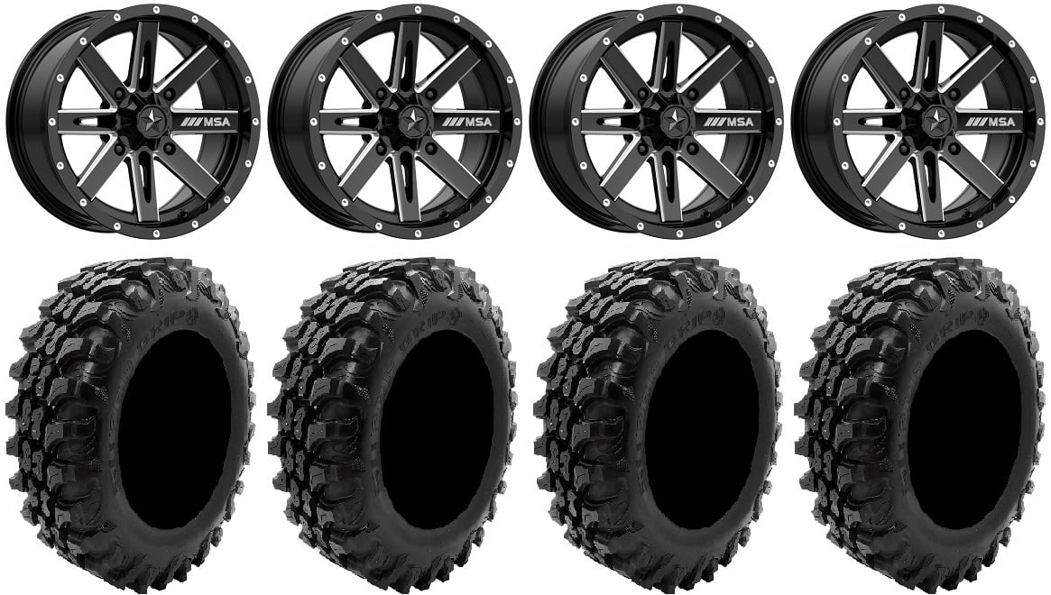 MSA Milled Boxer 14" UTV Wheels 27" K9 XT Kev Tires Yamaha Viking ...