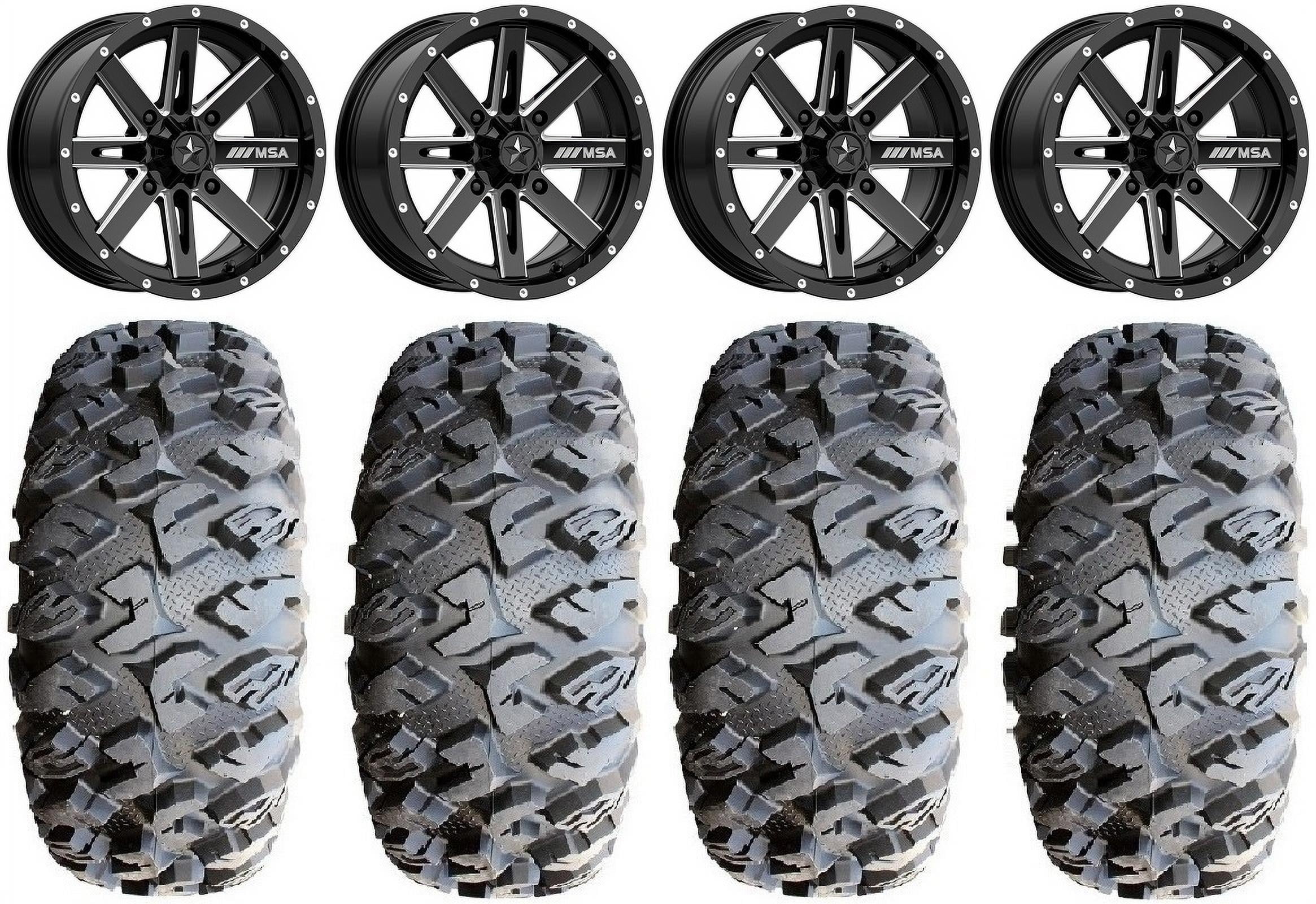MSA Milled Boxer 14" UTV Wheels 27" MotoClaw Tires Yamaha Viking ...