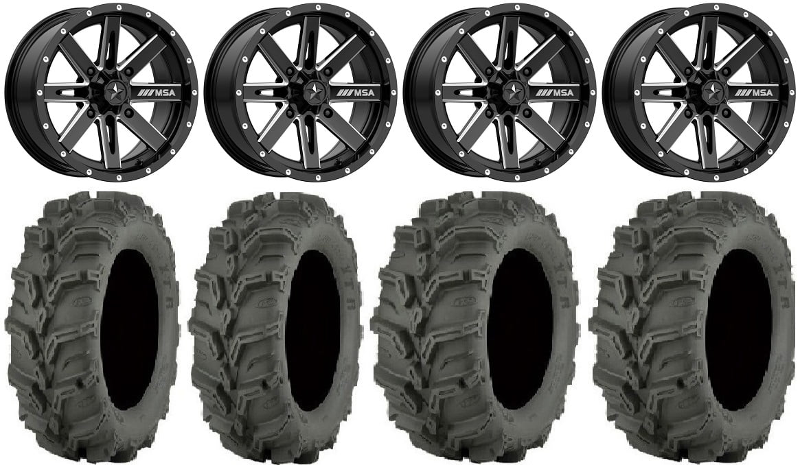 MSA Milled Boxer 14" UTV Wheels 27" Mud Lite XTR Tires Can-Am Maverick ...