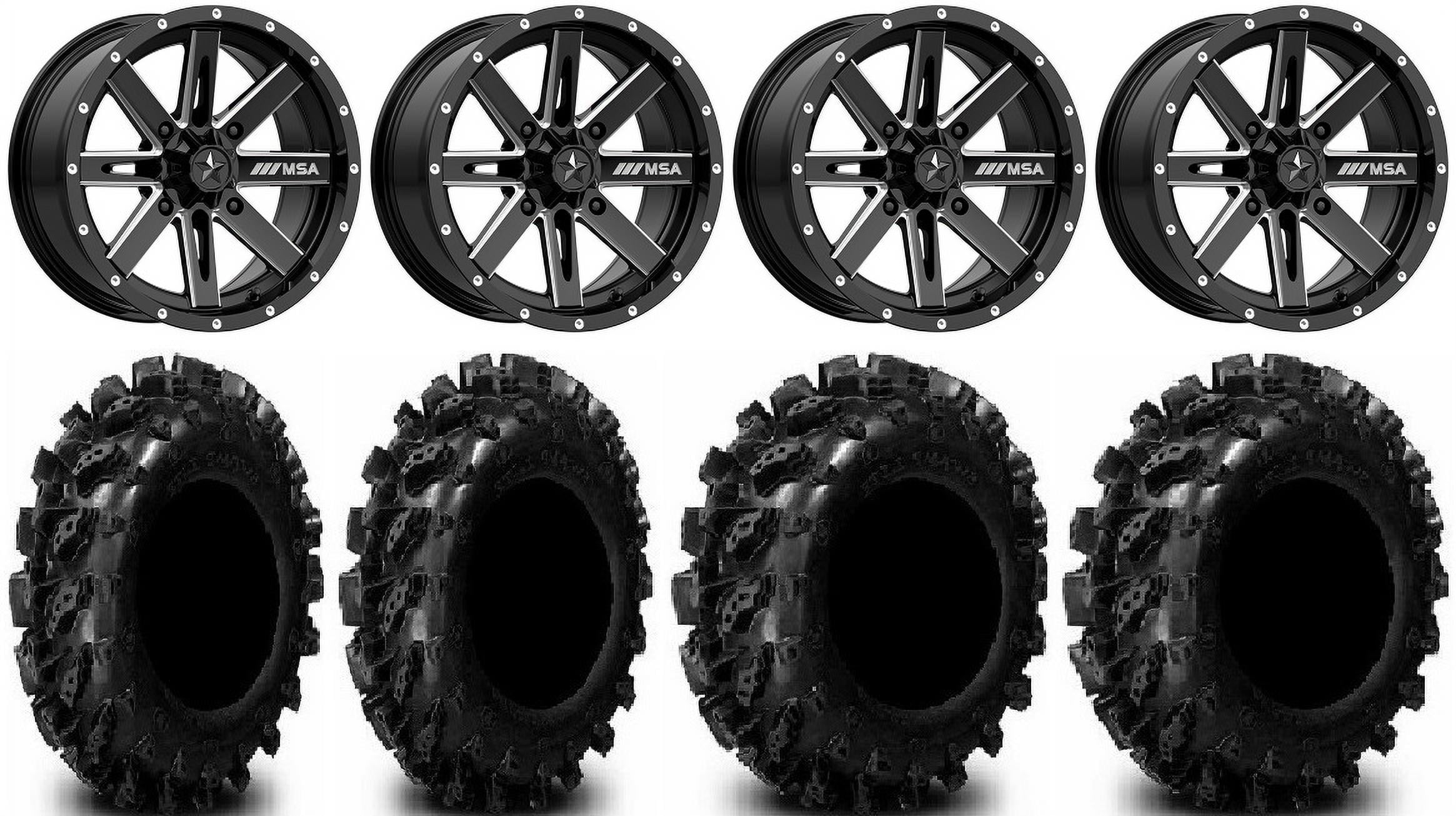 MSA Milled Boxer 14" UTV Wheels 27" Swamp Lite Tires Honda Pioneer ...