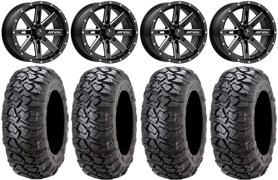MSA Milled Boxer 14" UTV Wheels 27" Ultracross Tires Yamaha Viking ...