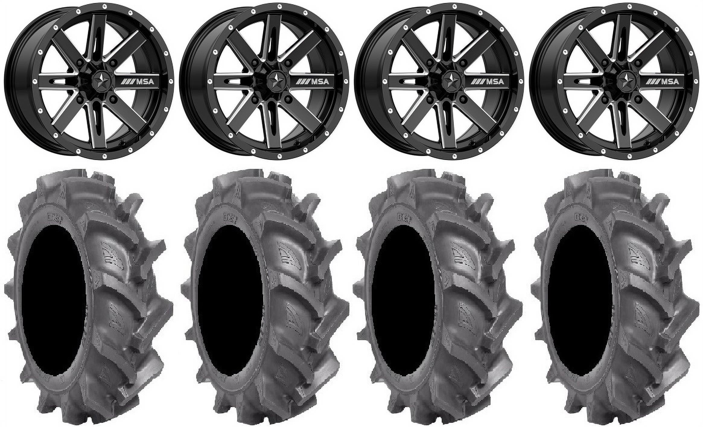 MSA Milled Boxer 14" UTV Wheels 28" BKT AT 171 Tires Yamaha Viking ...