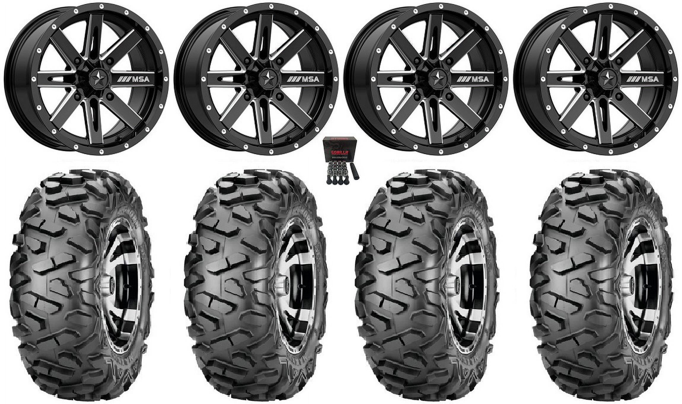 MSA Milled Boxer 14" UTV Wheels 28" BigHorn Tires Yamaha Viking ...