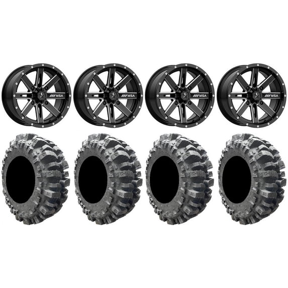 MSA Milled Boxer 14" UTV Wheels 28" Bogger Tires Yamaha Viking ...