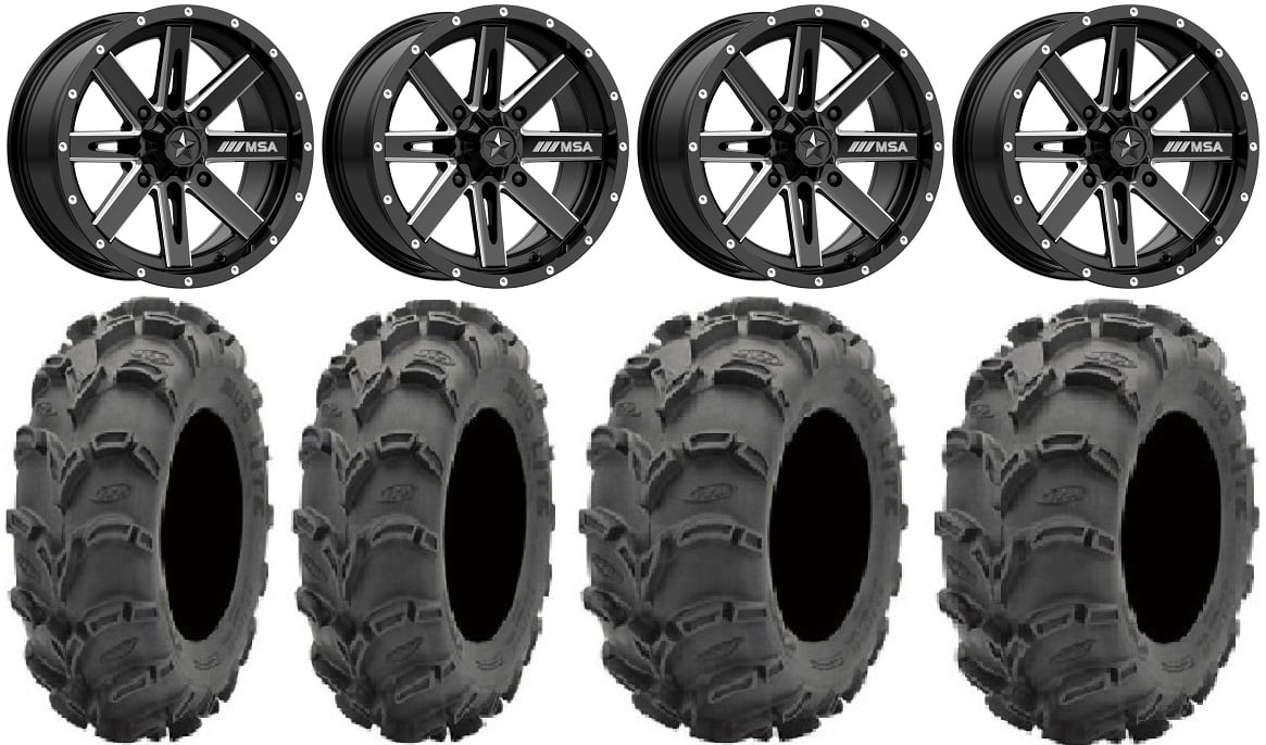 MSA Milled Boxer 14" UTV Wheels 28" Mud Lite XL Tires Yamaha Viking ...