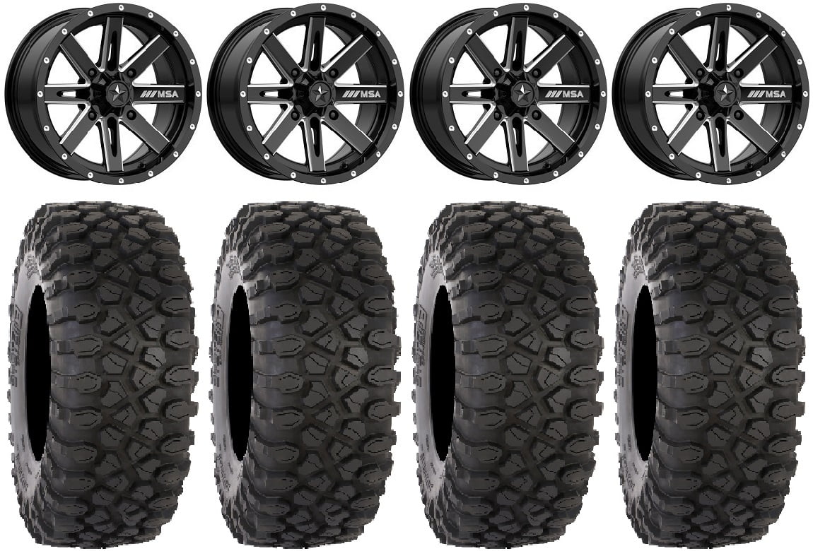 MSA Milled Boxer 14" UTV Wheels 28" XC450 Tires Yamaha Viking Wolverine ...