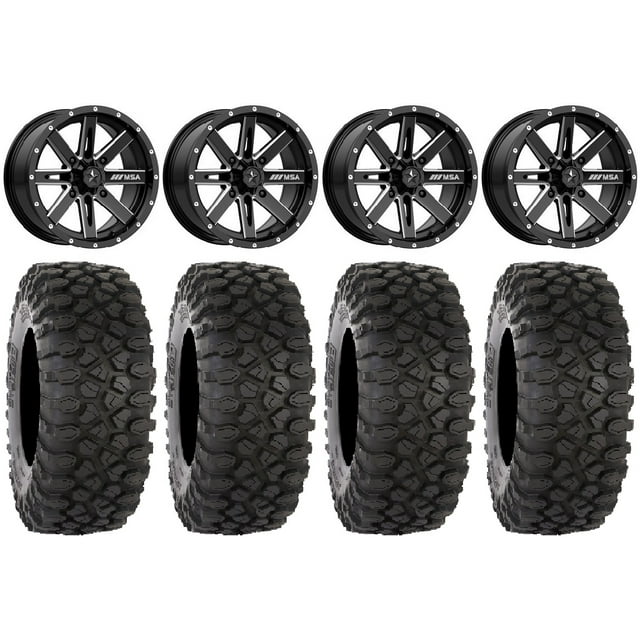 MSA Milled Boxer 14" UTV Wheels 28" XC450 Tires Yamaha Viking Wolverine ...