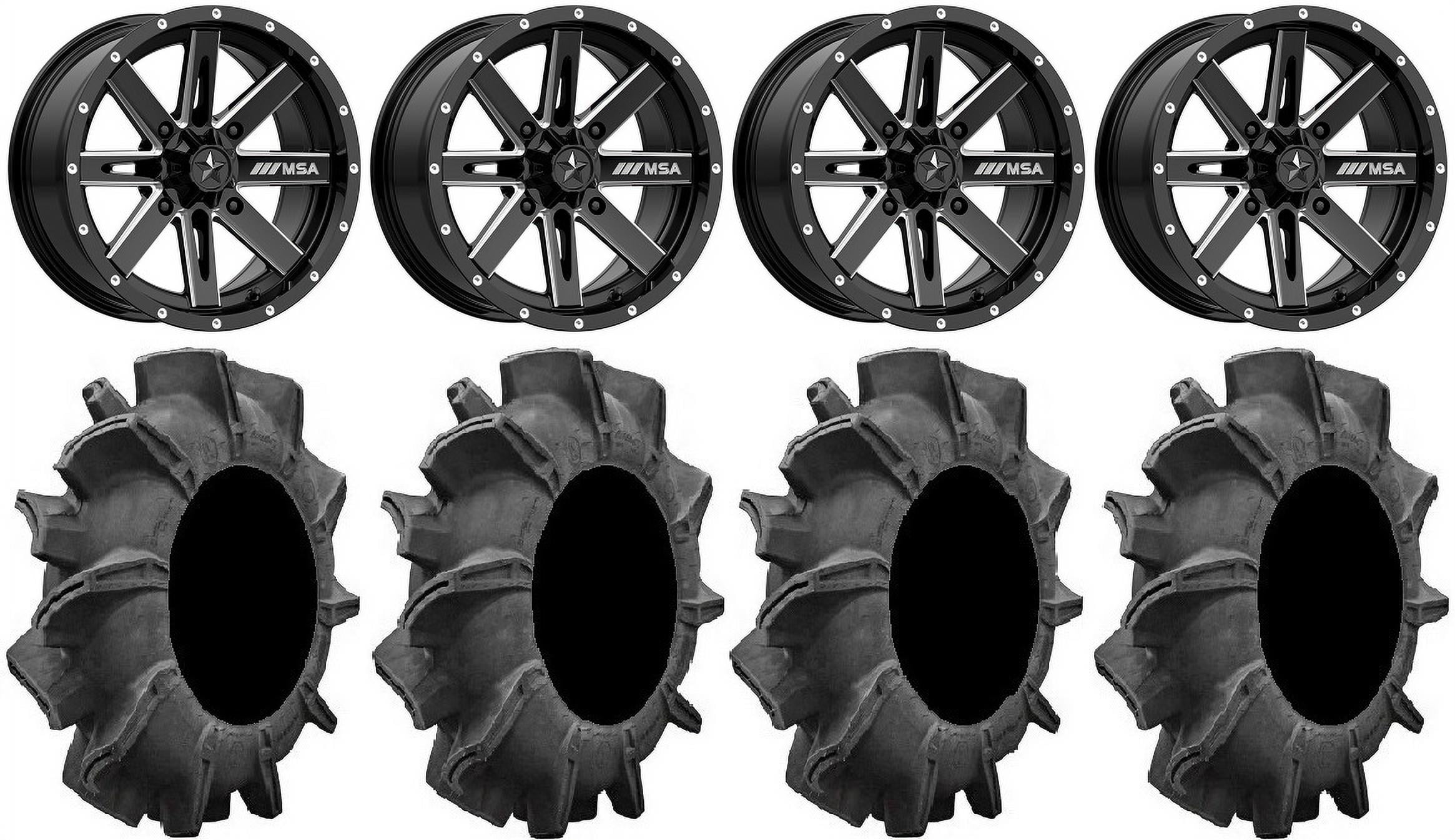 MSA Milled Boxer 14" UTV Wheels 29.5" Assassinator Tires Yamaha Viking ...