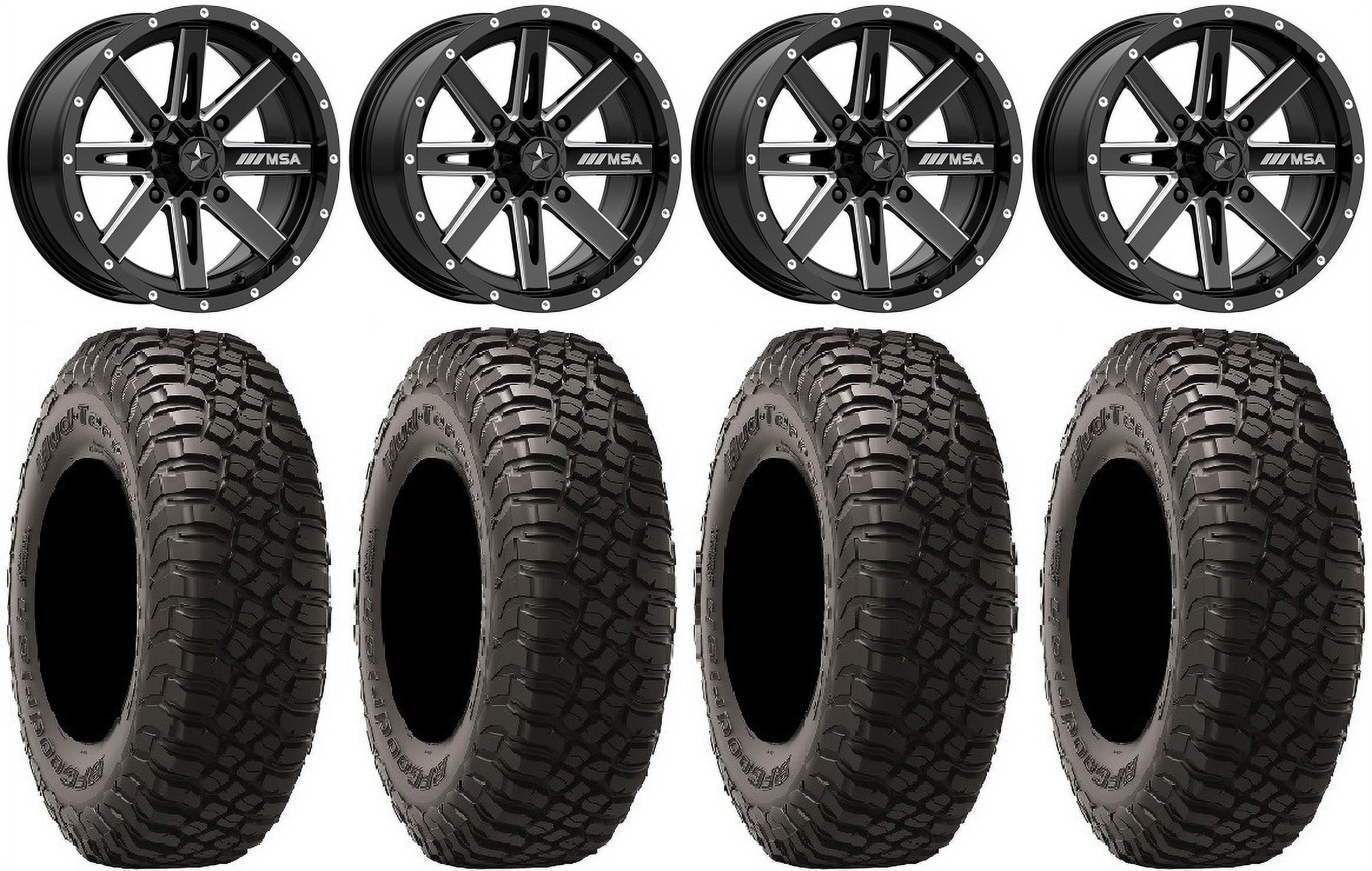 MSA Milled Boxer 14" UTV Wheels 30" BFG KM3 Tires Yamaha Viking ...