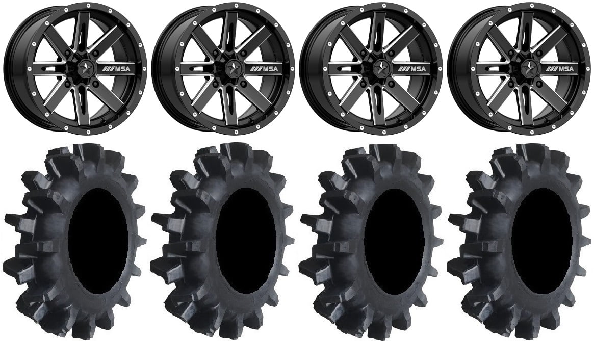 MSA Milled Boxer 14" UTV Wheels 30" Interforce II Tires Yamaha Viking ...