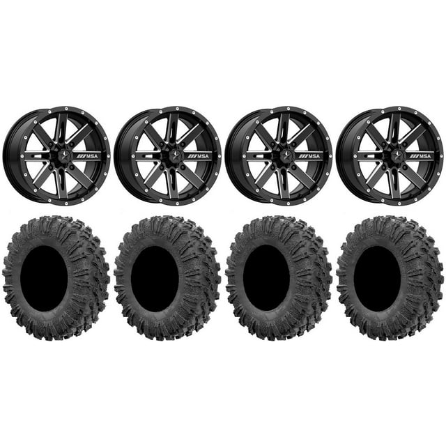 MSA Milled Boxer 14" UTV Wheels 30" MotoRavage Tires Yamaha Viking ...