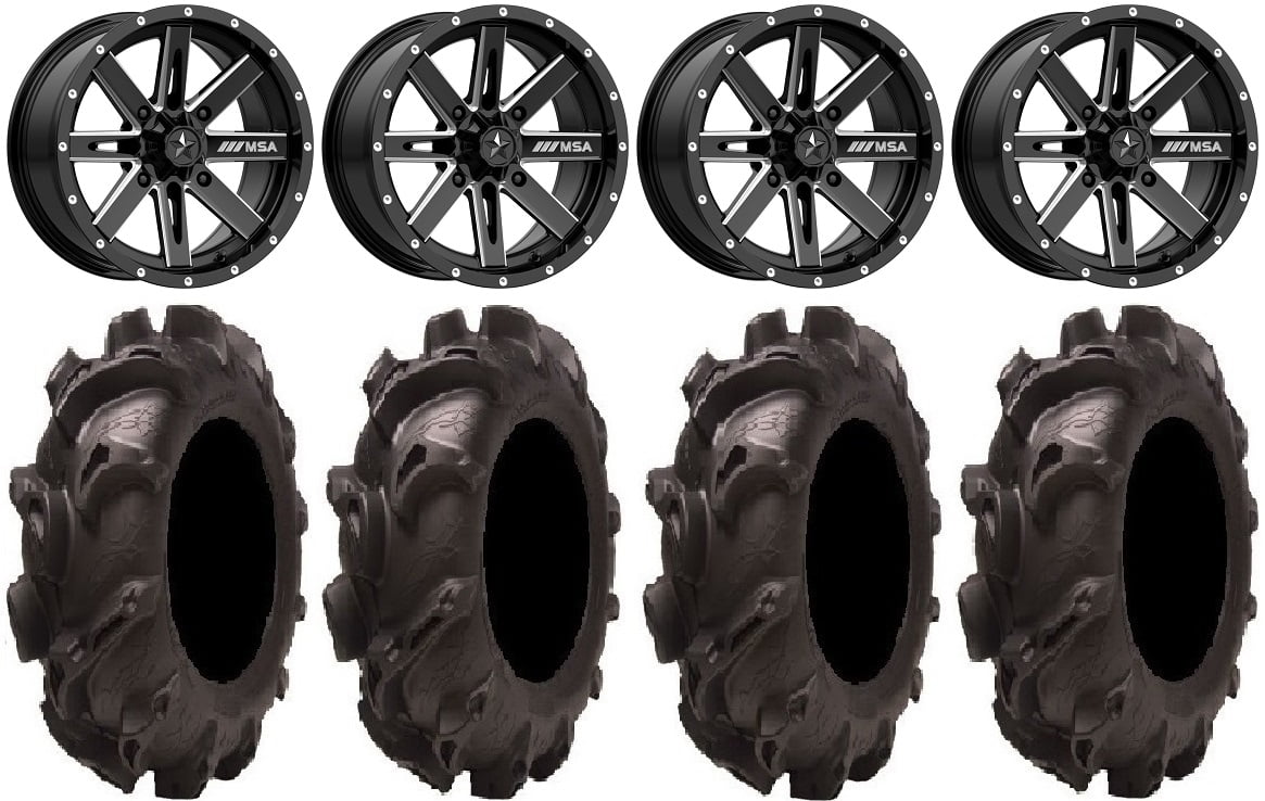 MSA Milled Boxer 14" UTV Wheels 32" Mammoth Mayhem Tires Yamaha Viking ...