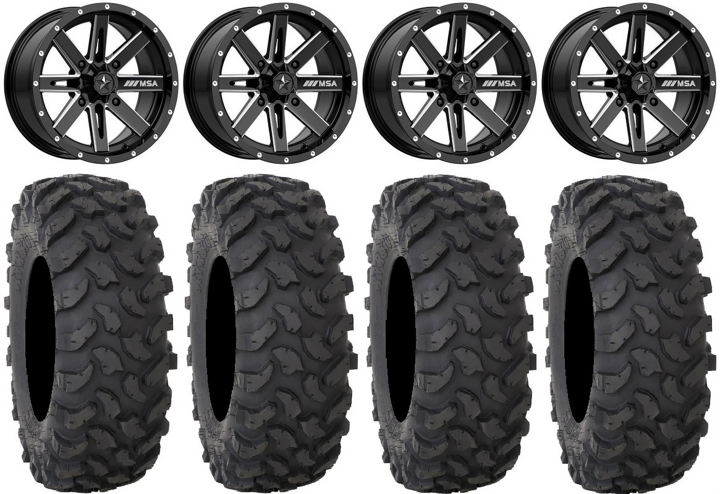 MSA Milled Boxer 14" UTV Wheels 32" XTR370 Tires Can-Am Maverick X3 ...