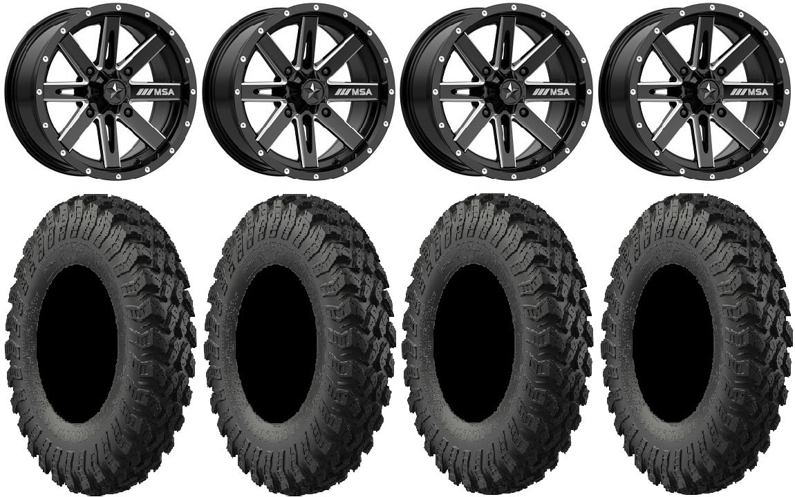 MSA Milled Boxer 15" ATV Wheels 28" MotoRally Tires Can-Am Commander ...